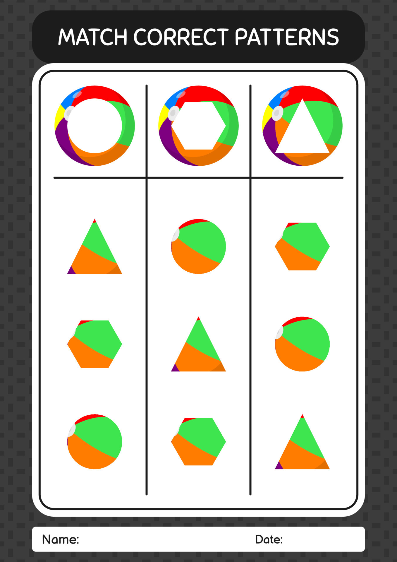 Match pattern game with beach ball. worksheet for preschool kids, kids ...