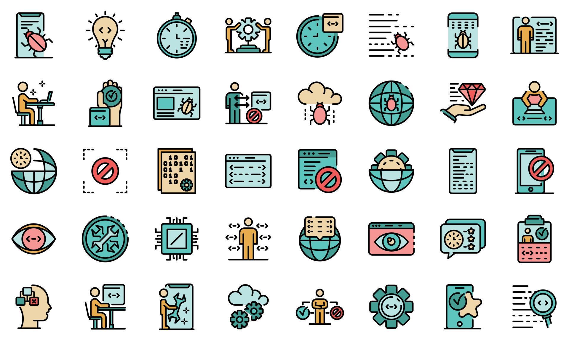 Testing software icons set vector flat 9016954 Vector Art at Vecteezy