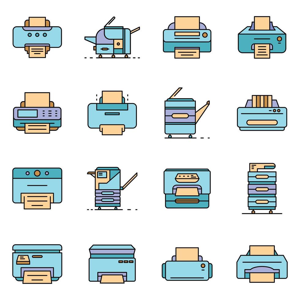 Printer icon set line color vector 9016981 Vector Art at Vecteezy