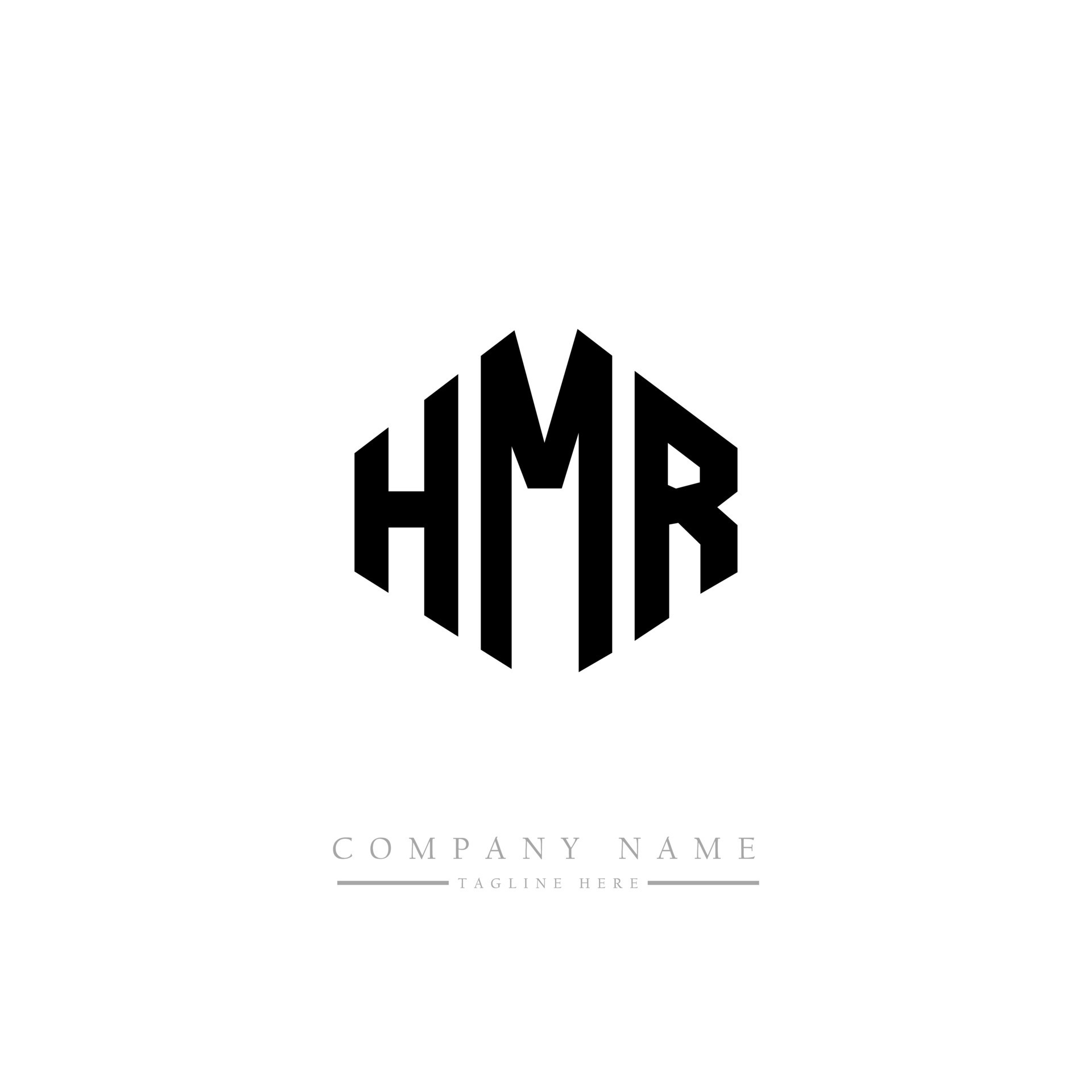 diseño de logotipo de letra hmr con forma de polígono. diseño de logotipo en forma de cubo y ...