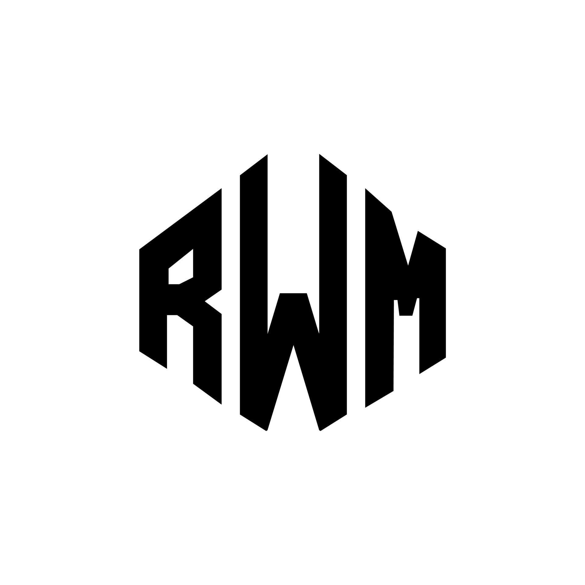 RWM letter logo design with polygon shape. RWM polygon and cube shape logo design. RWM hexagon ...