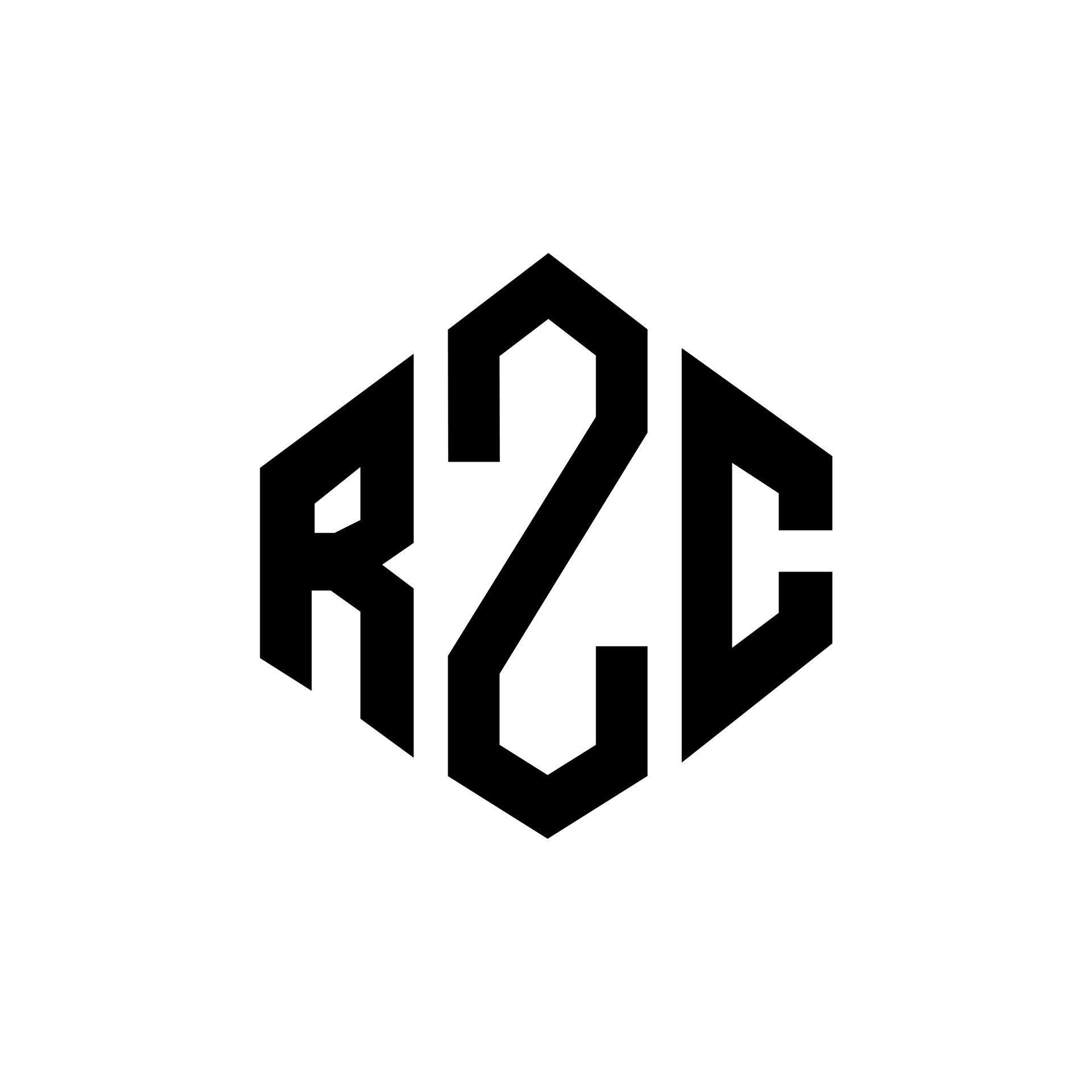 RZC letter logo design with polygon shape. RZC polygon and cube shape logo design. RZC hexagon ...
