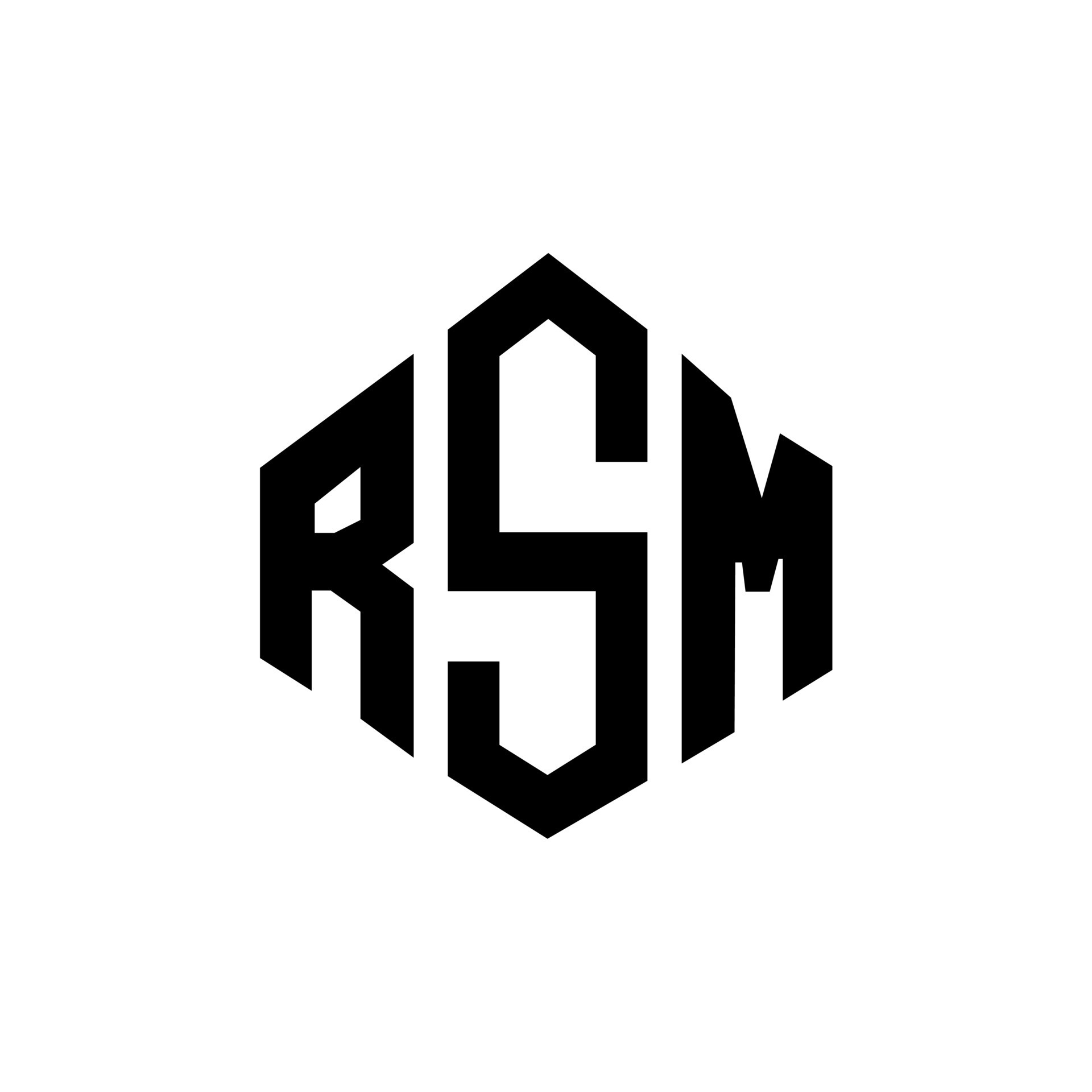 diseño de logotipo de letra rsm con forma de polígono. diseño de logotipo de forma de cubo y ...