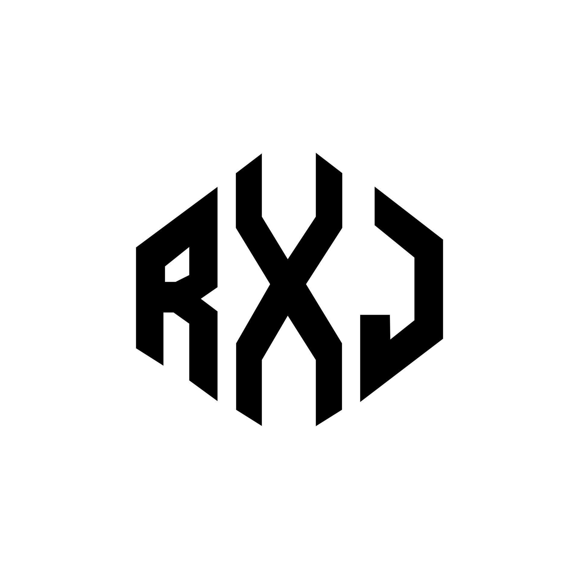 diseño de logotipo de letra rxj con forma de polígono. diseño de logotipo de forma de cubo y ...