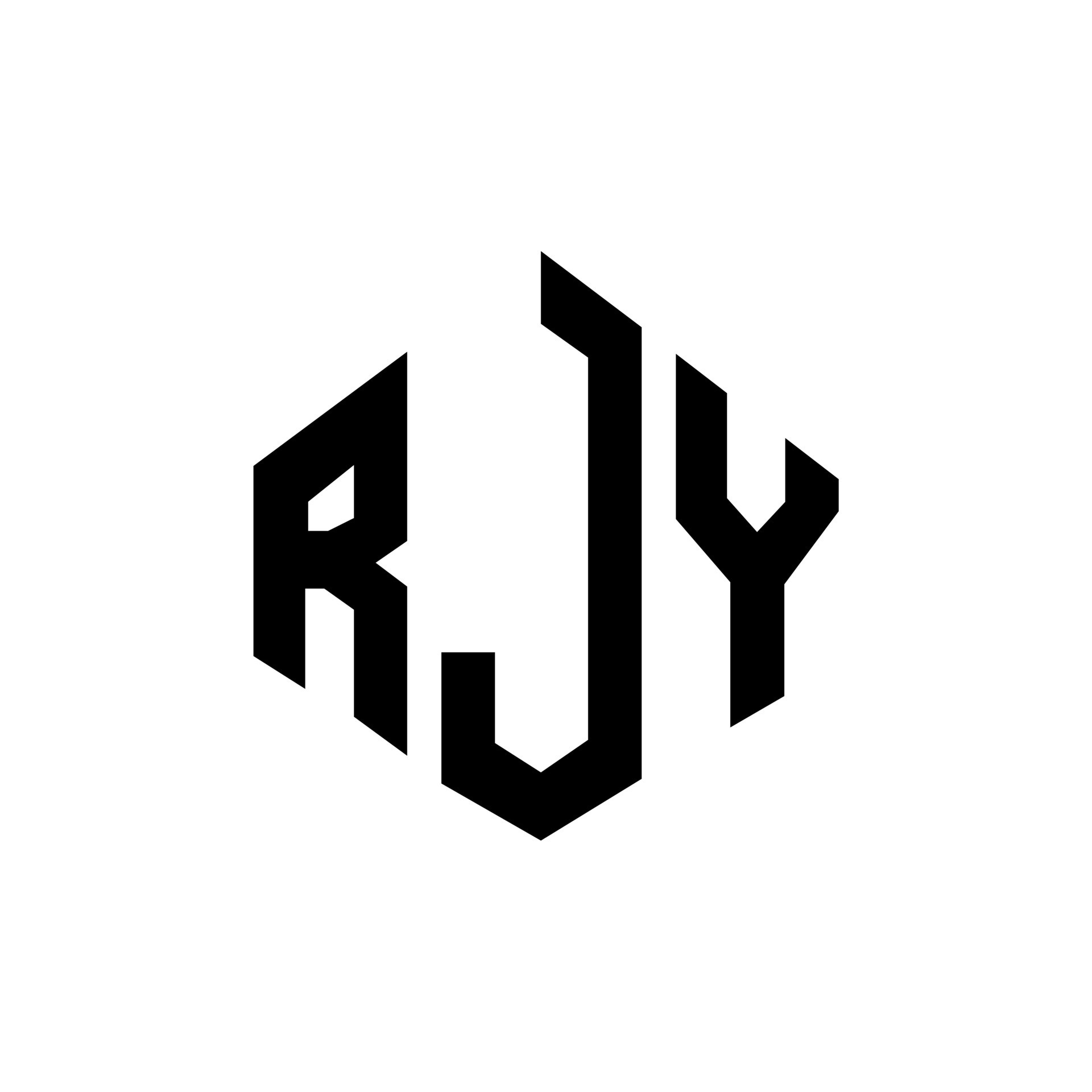 diseño de logotipo de letra rjy con forma de polígono. diseño de logotipo en forma de cubo y ...