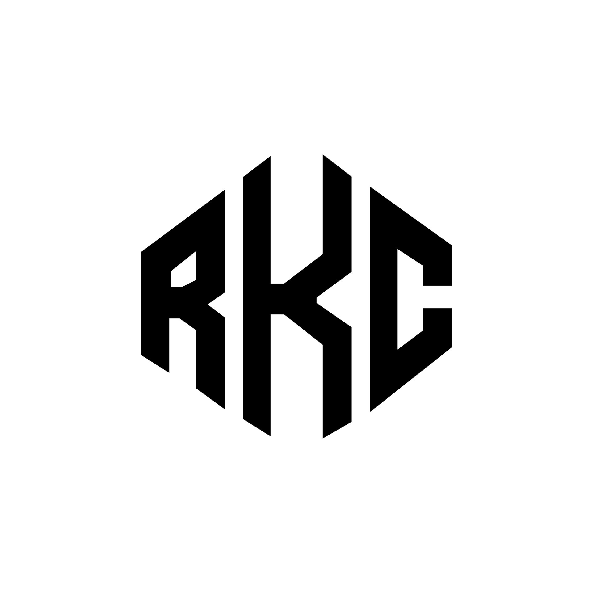 diseño de logotipo de letra rkc con forma de polígono. diseño de logotipo de forma de cubo y ...