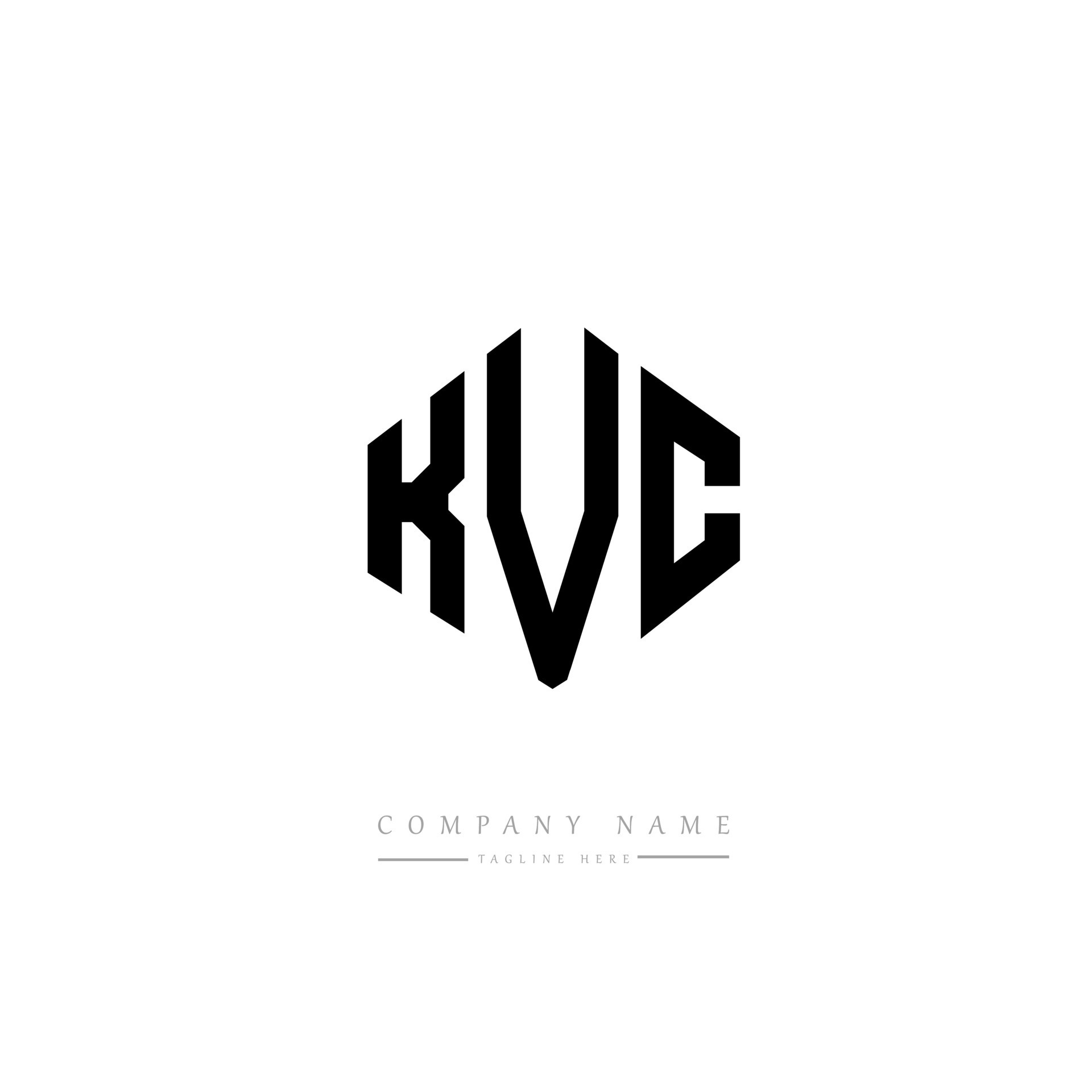diseño de logotipo de letra kvc con forma de polígono. diseño de logotipo de forma de cubo y ...