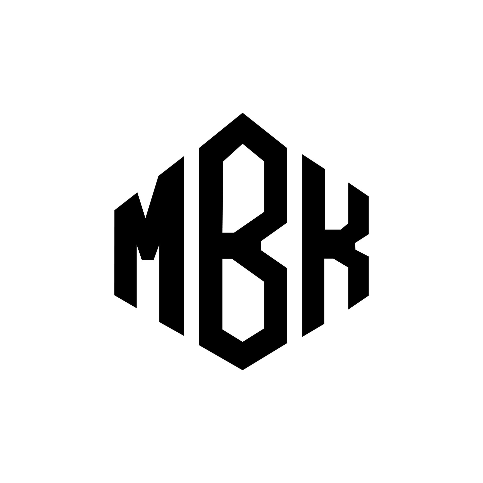 diseño de logotipo de letra mbk con forma de polígono. diseño de logotipo en forma de cubo y ...