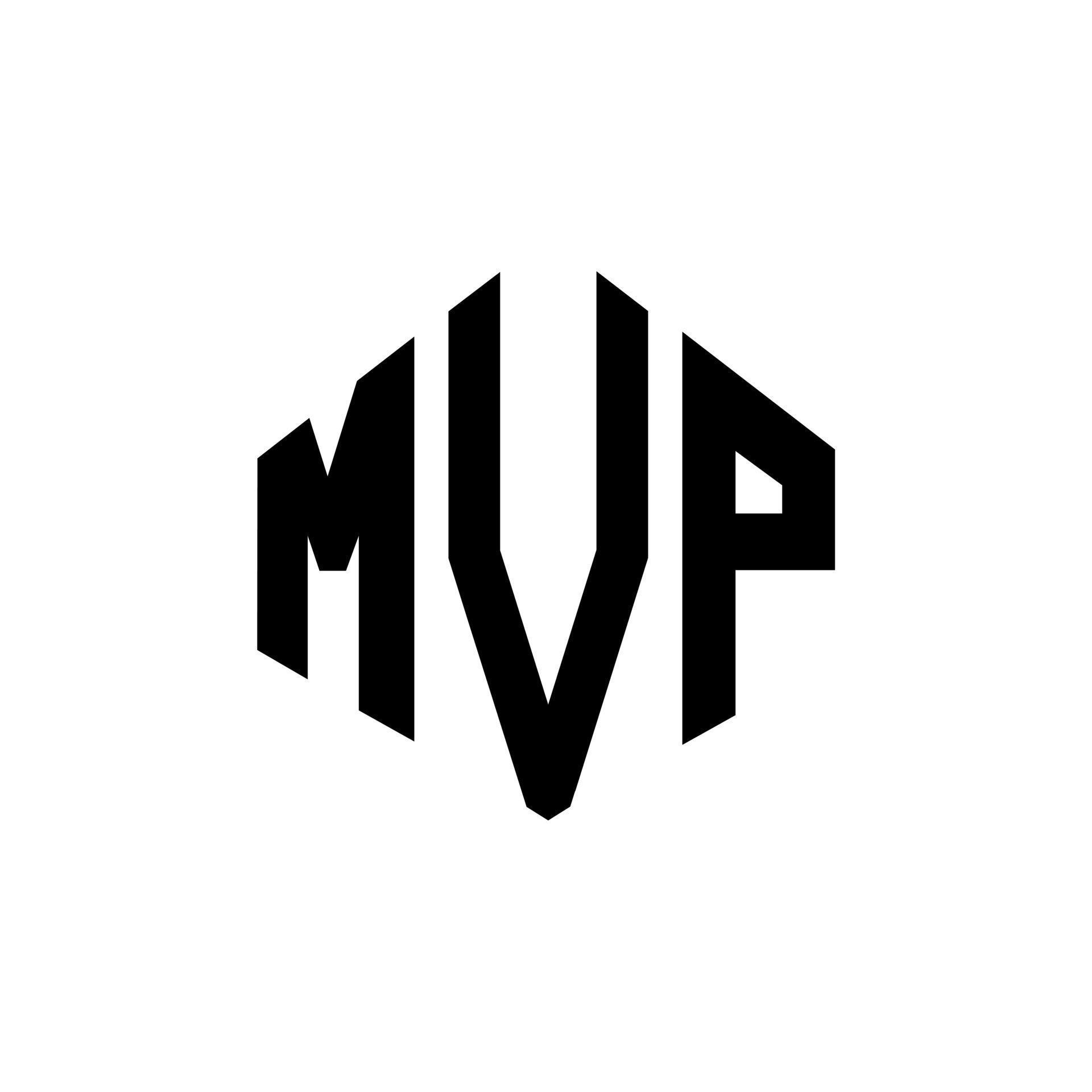 diseño de logotipo de letra mvp con forma de polígono. diseño de logotipo en forma de cubo y ...