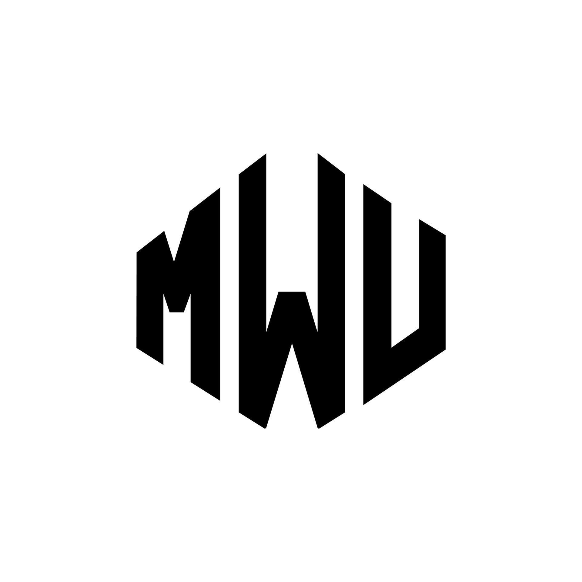 MWU letter logo design with polygon shape. MWU polygon and cube shape logo design. MWU hexagon ...