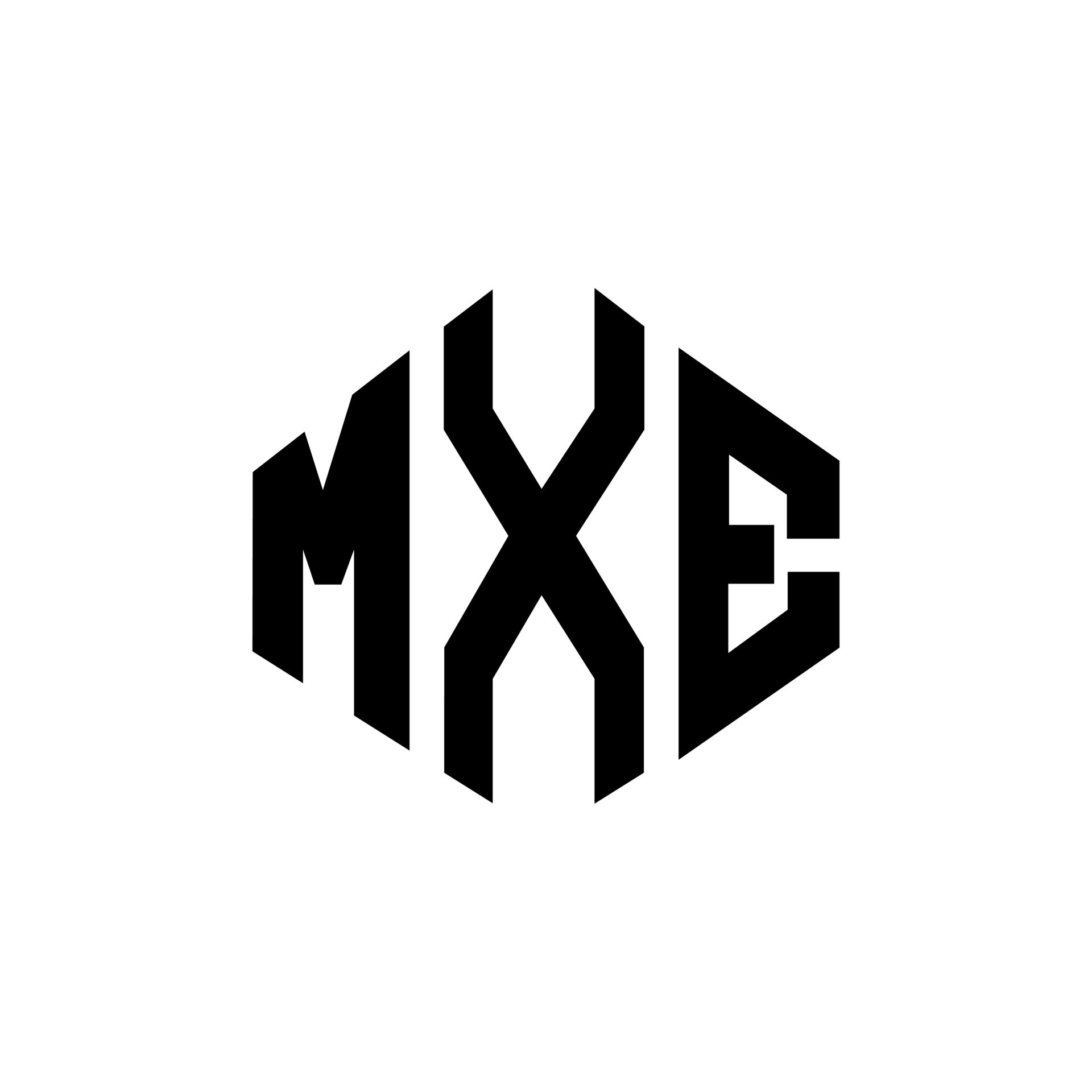 diseño de logotipo de letra mxe con forma de polígono. diseño de logotipo en forma de cubo y ...