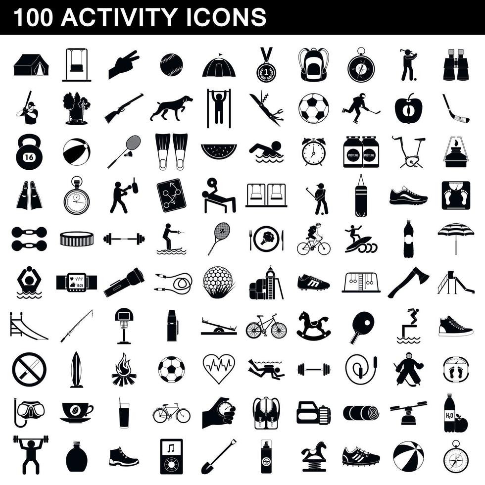100 activity icons set, simple style 9029807 Vector Art at Vecteezy