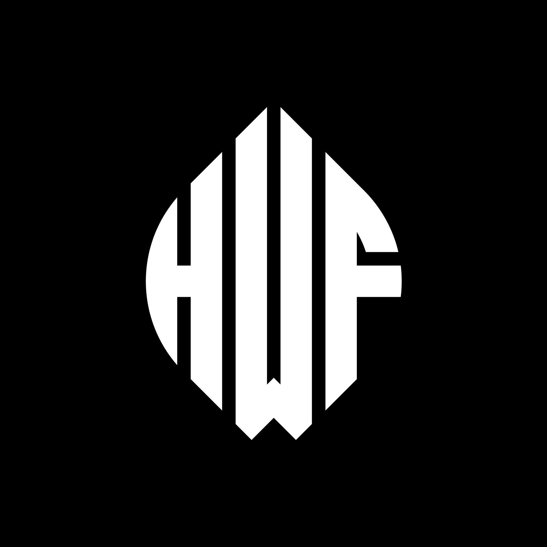 diseño de logotipo de letra de círculo hwf con forma de círculo y elipse. hwf elipse letras con ...