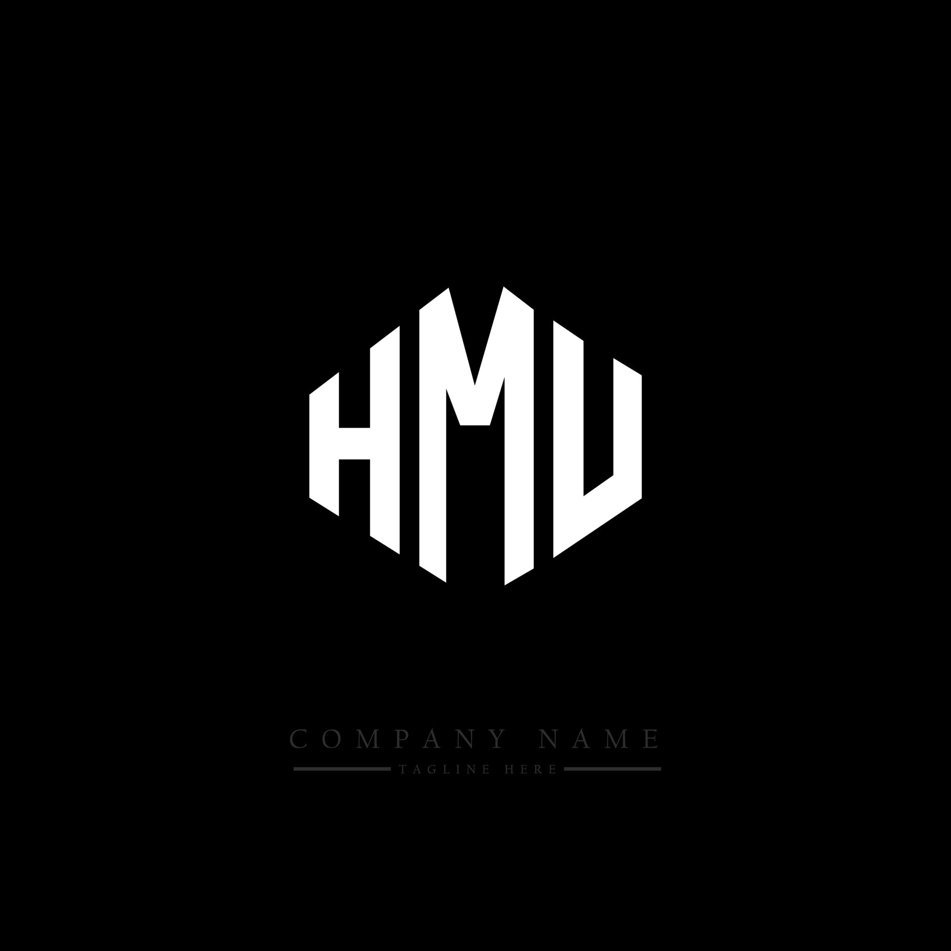 diseño de logotipo de letra hmu con forma de polígono. diseño de logotipo en forma de cubo y ...