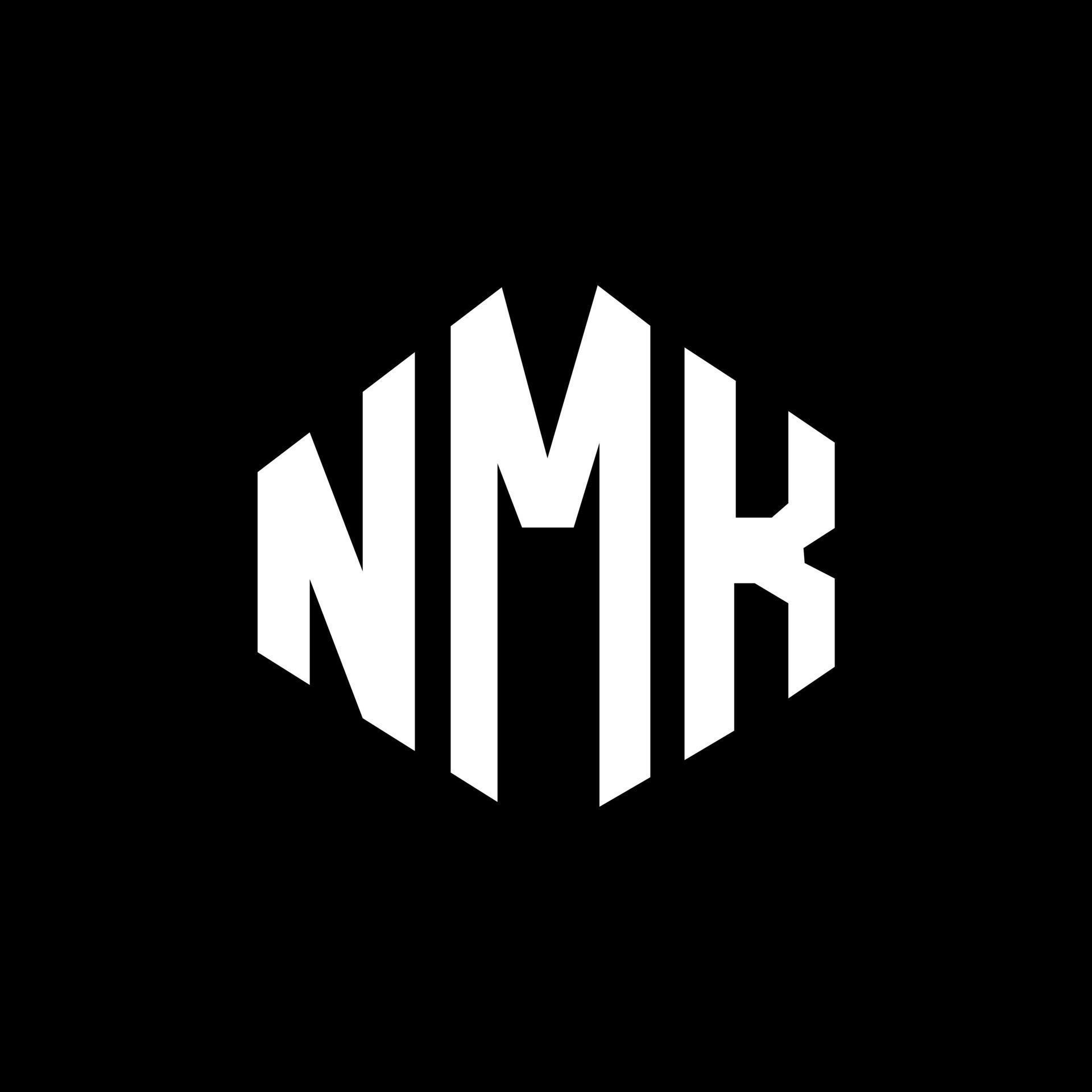 diseño de logotipo de letra nmk con forma de polígono. diseño de logotipo en forma de cubo y ...