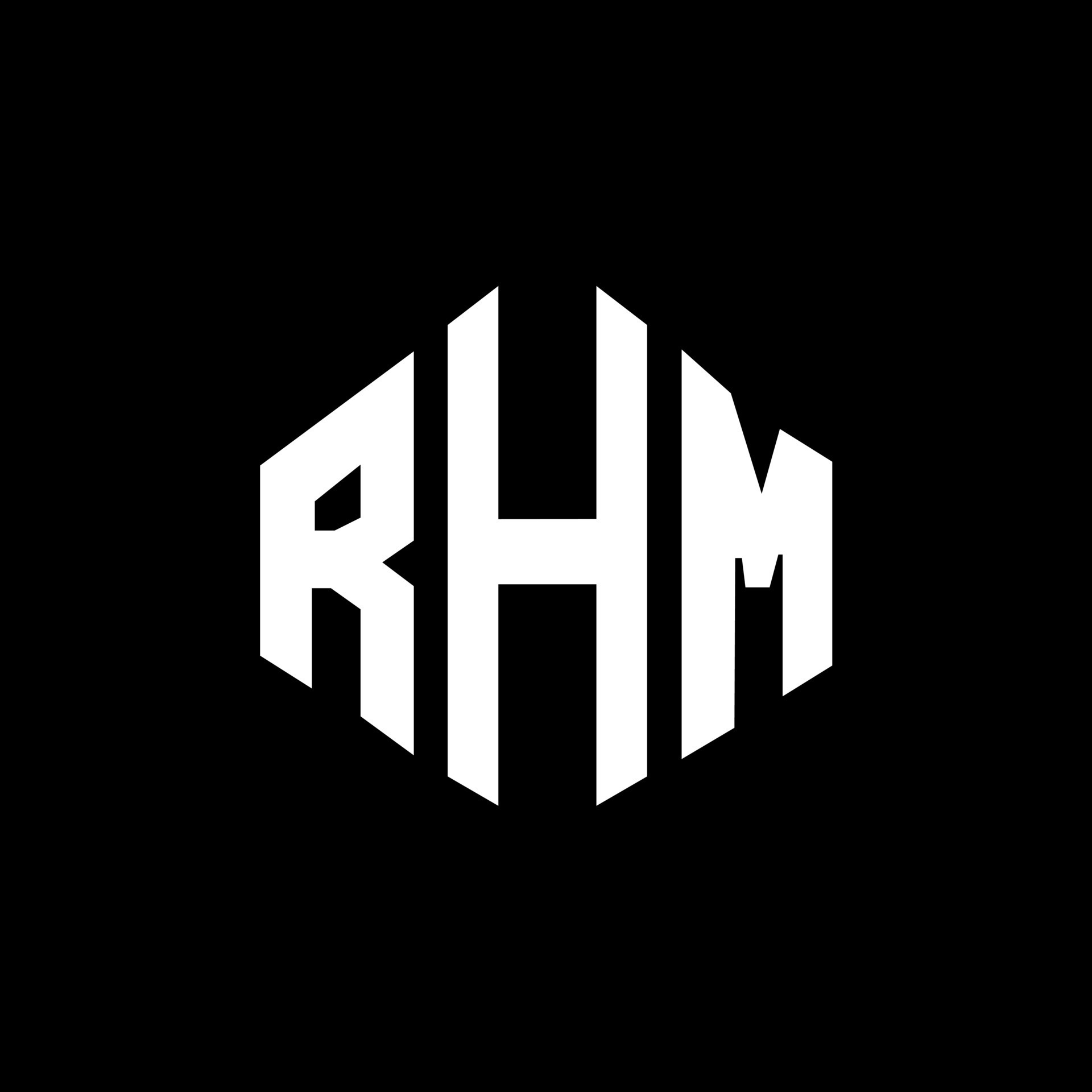 diseño de logotipo de letra rhm con forma de polígono. diseño de logotipo en forma de cubo y ...