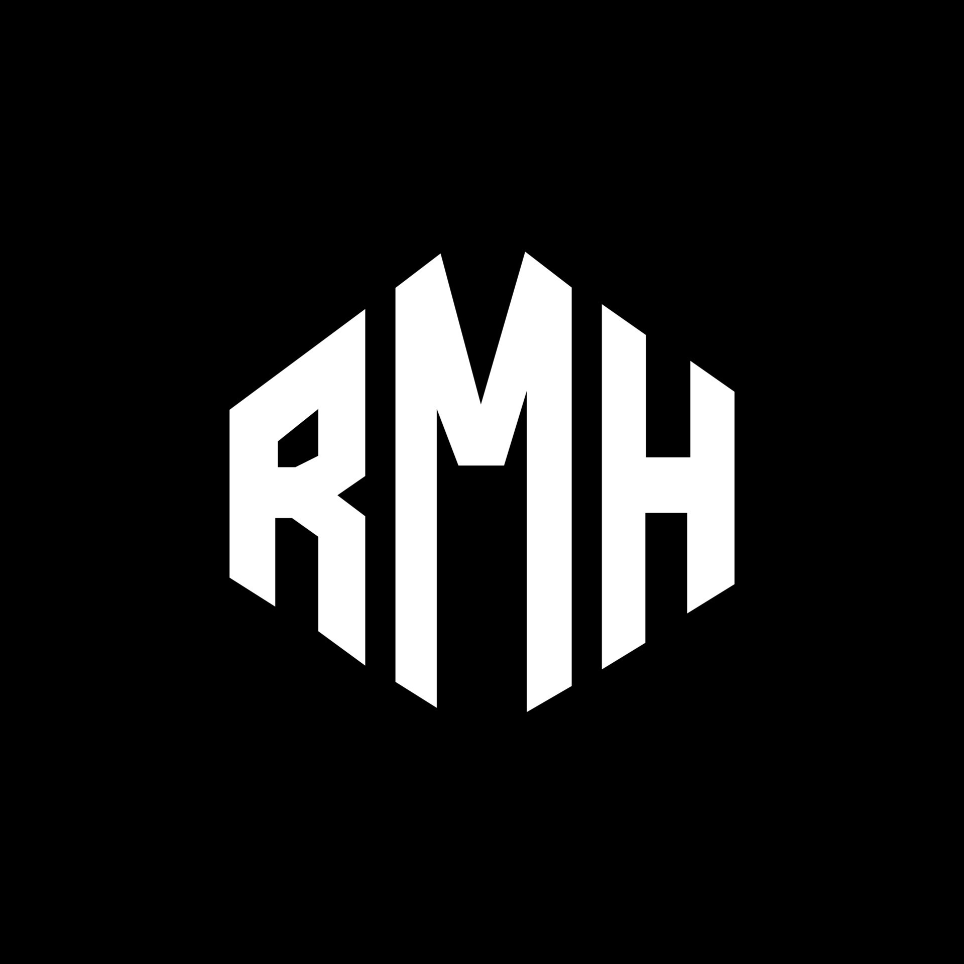 diseño de logotipo de letra rmh con forma de polígono. diseño de logotipo en forma de cubo y ...