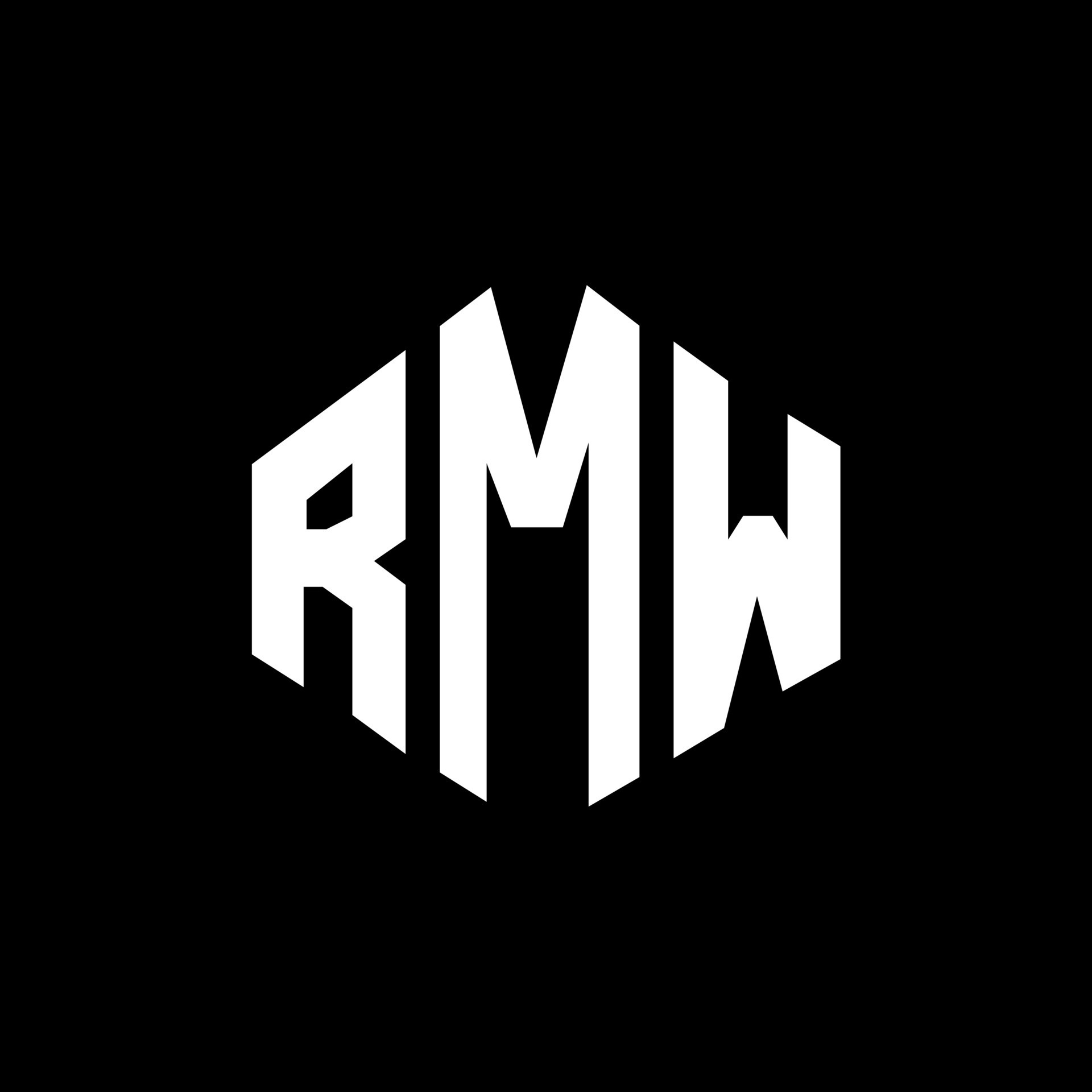 diseño de logotipo de letra rmw con forma de polígono. diseño de logotipo en forma de cubo y ...