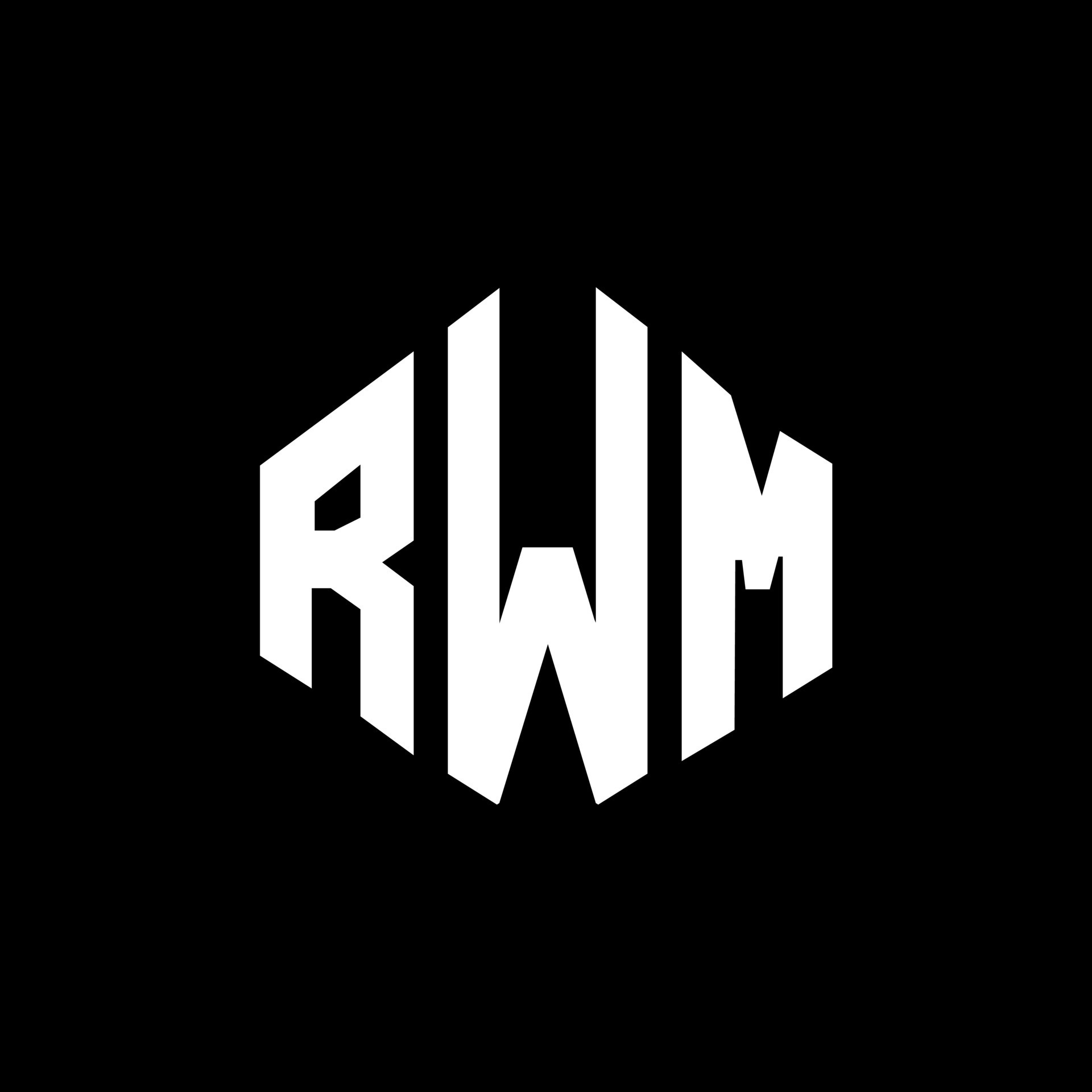 diseño de logotipo de letra rwm con forma de polígono. diseño de logotipo de forma de cubo y ...