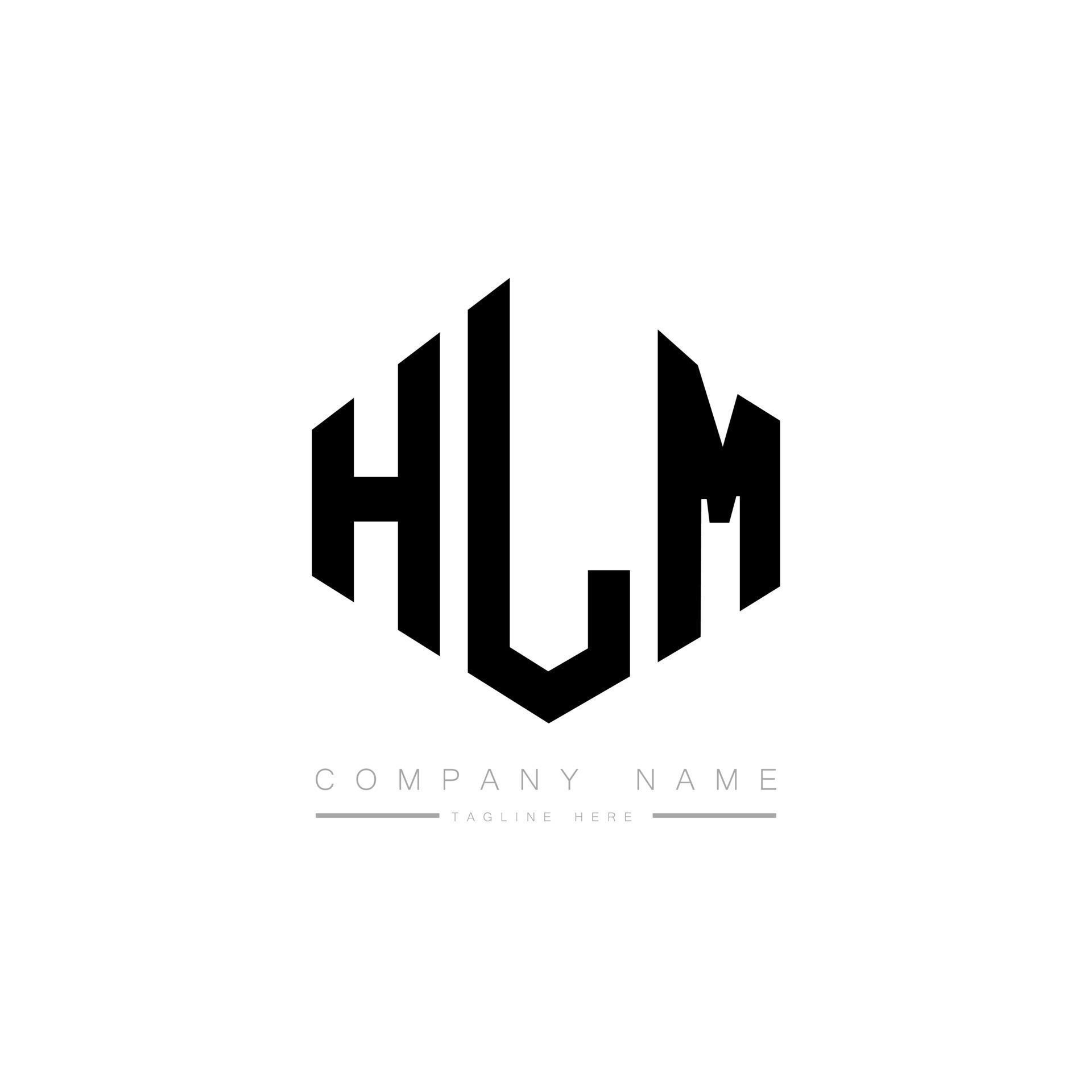 diseño de logotipo de letra hlm con forma de polígono. diseño de logotipo en forma de cubo y ...