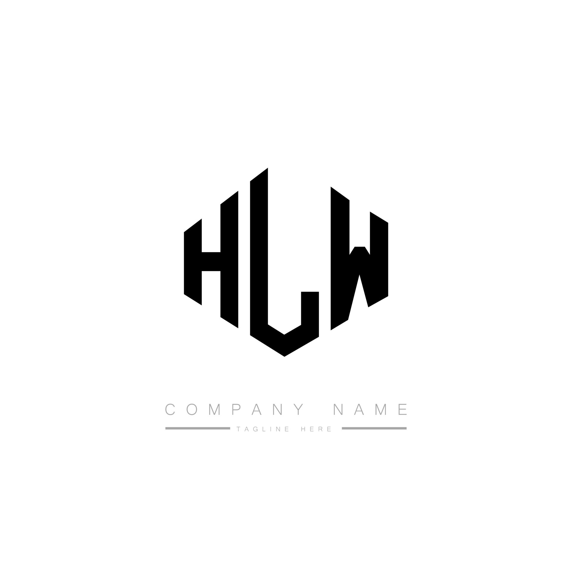 diseño de logotipo de letra hlw con forma de polígono. diseño de logotipo de forma de cubo y ...