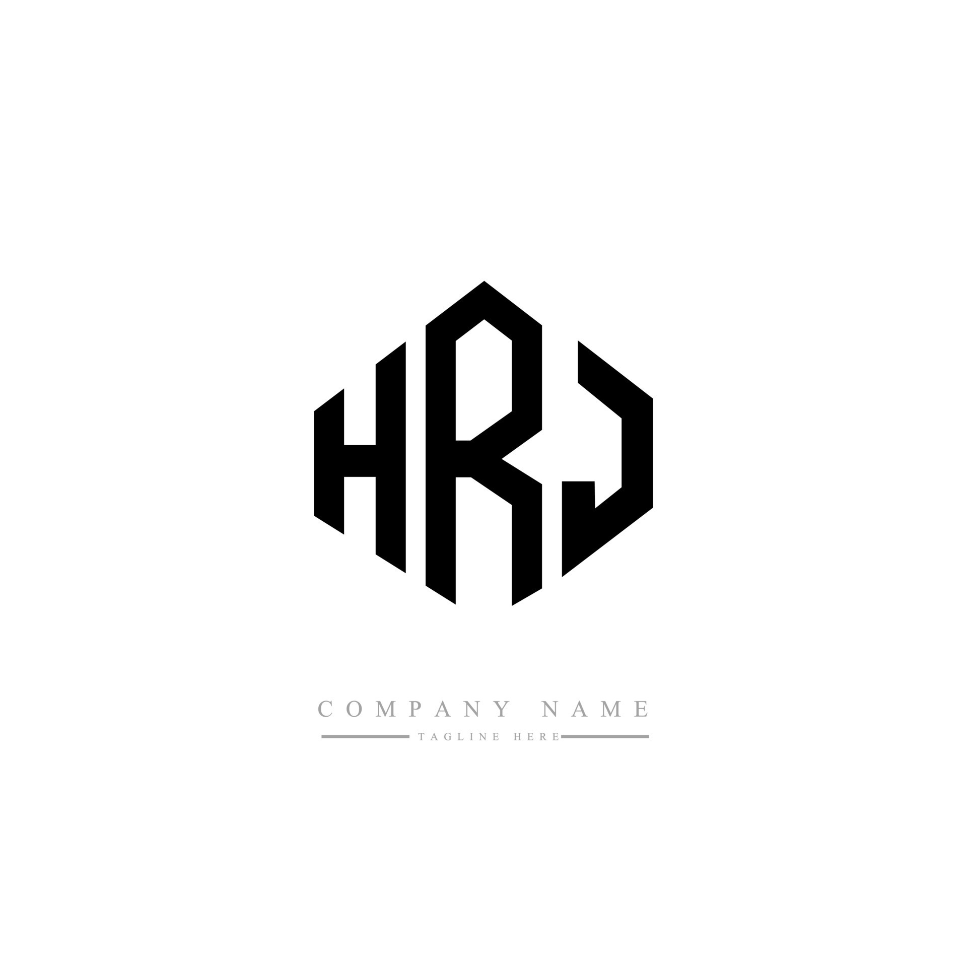 diseño de logotipo de letra hrj con forma de polígono. diseño de logotipo en forma de cubo y ...