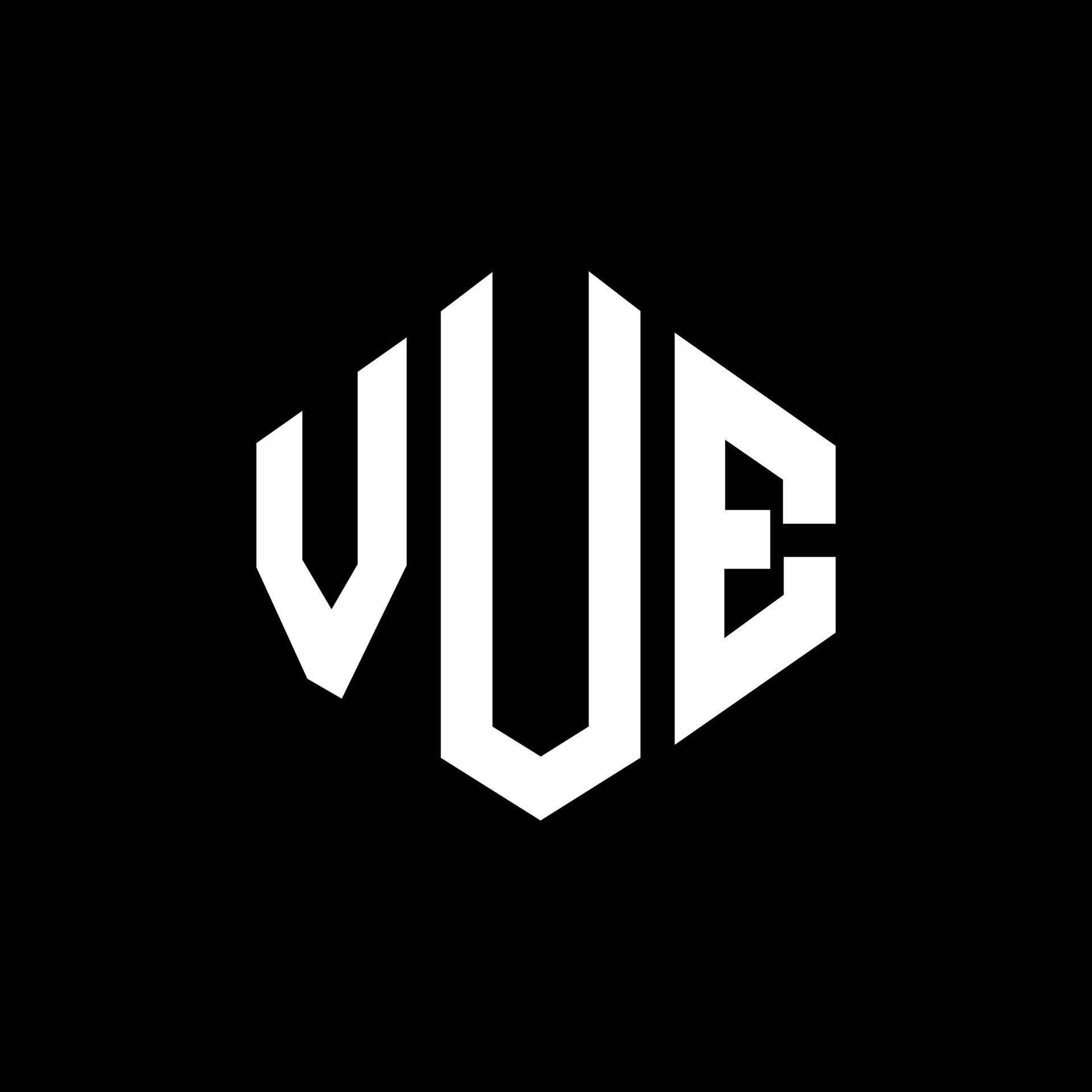 diseño de logotipo de letra vue con forma de polígono. diseño de logotipo en forma de cubo y ...