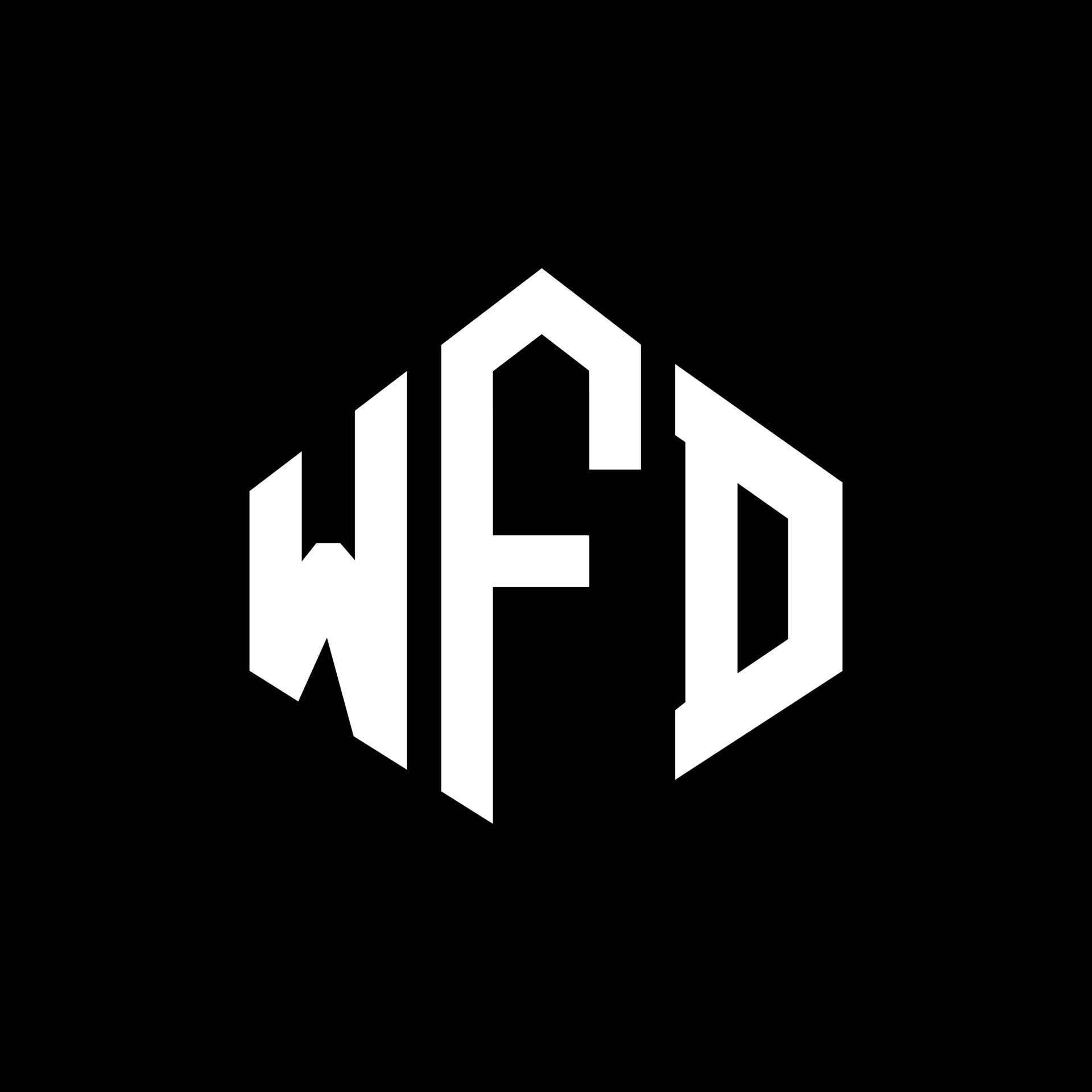 diseño de logotipo de letra wfd con forma de polígono. Diseño de logotipo en forma de cubo y ...