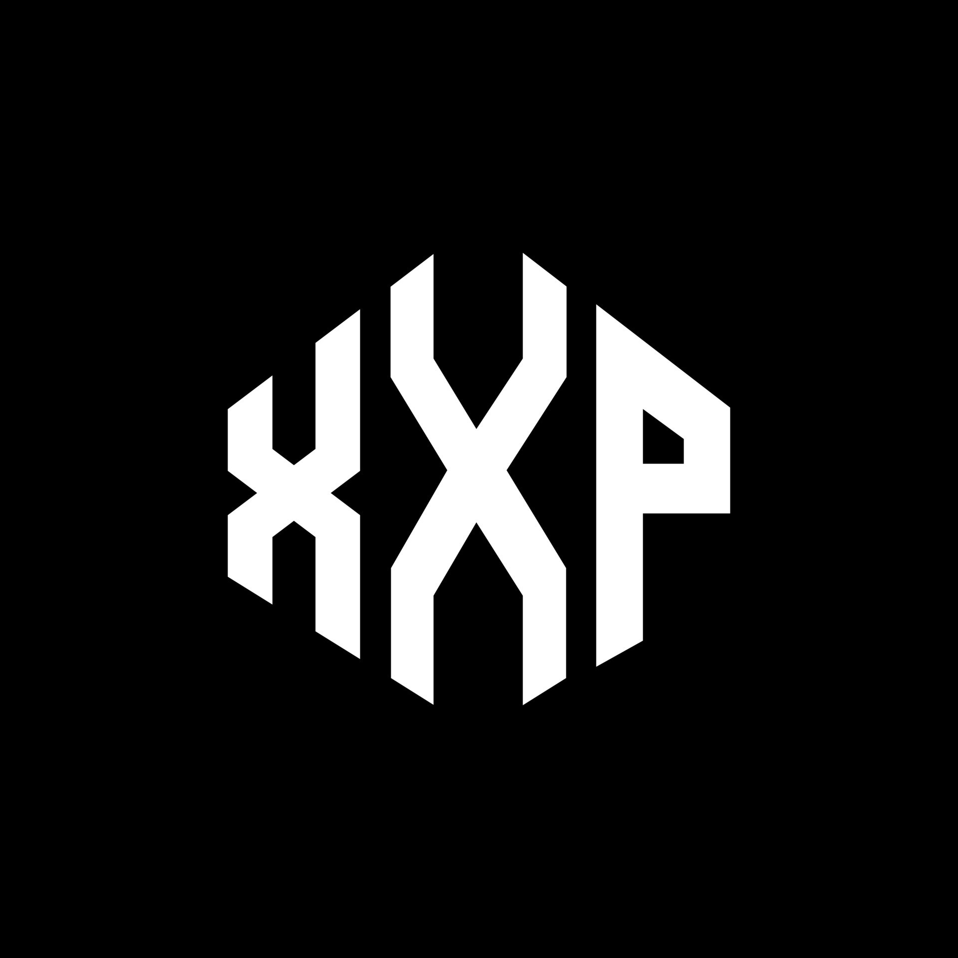 diseño de logotipo de letra xxp con forma de polígono. Diseño de logotipo en forma de cubo y ...