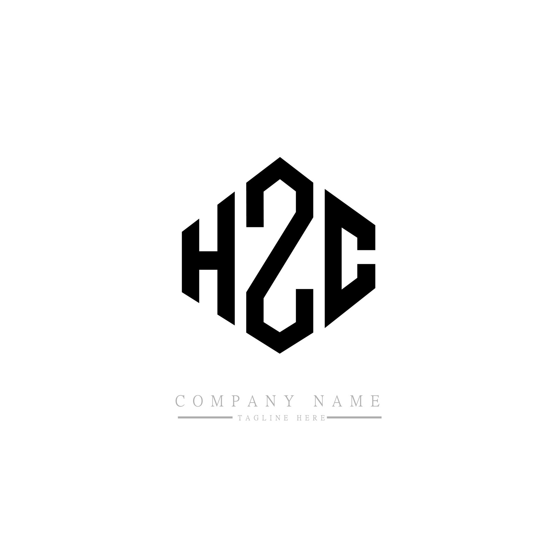 HZC letter logo design with polygon shape. HZC polygon and cube shape logo design. HZC hexagon ...