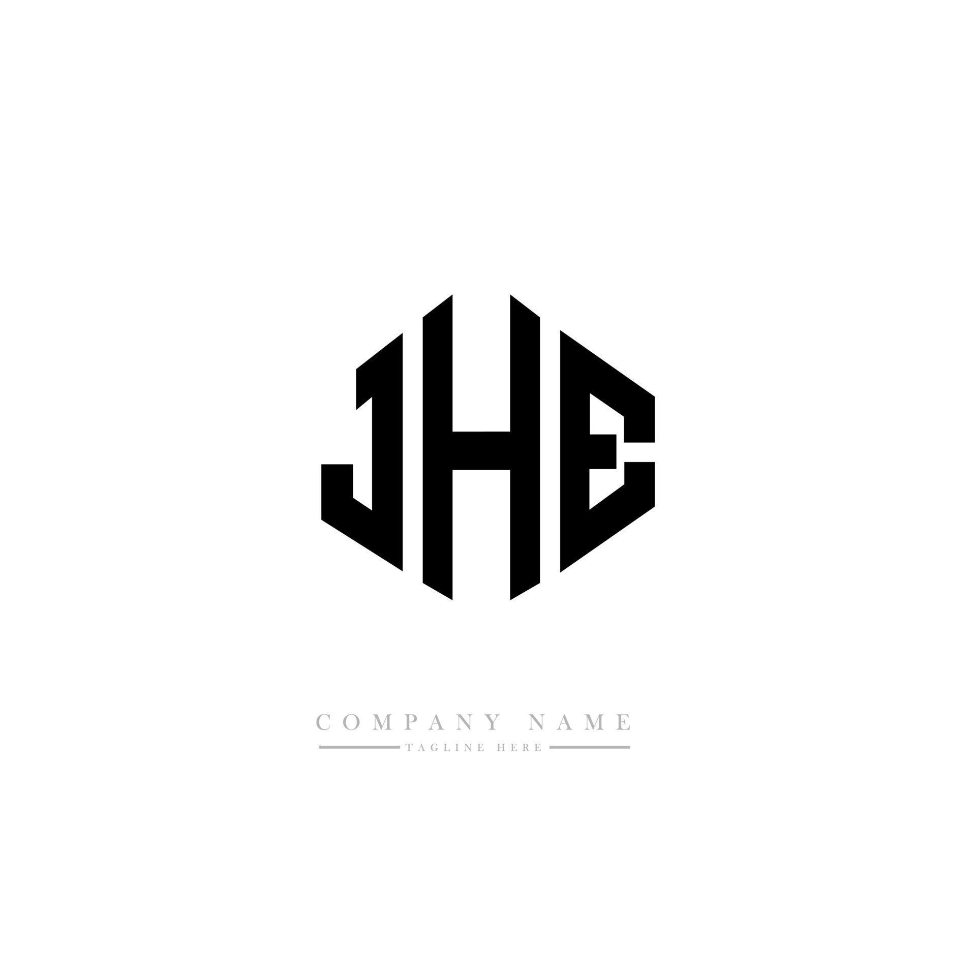 JHE letter logo design with polygon shape. JHE polygon and cube shape logo design. JHE hexagon ...