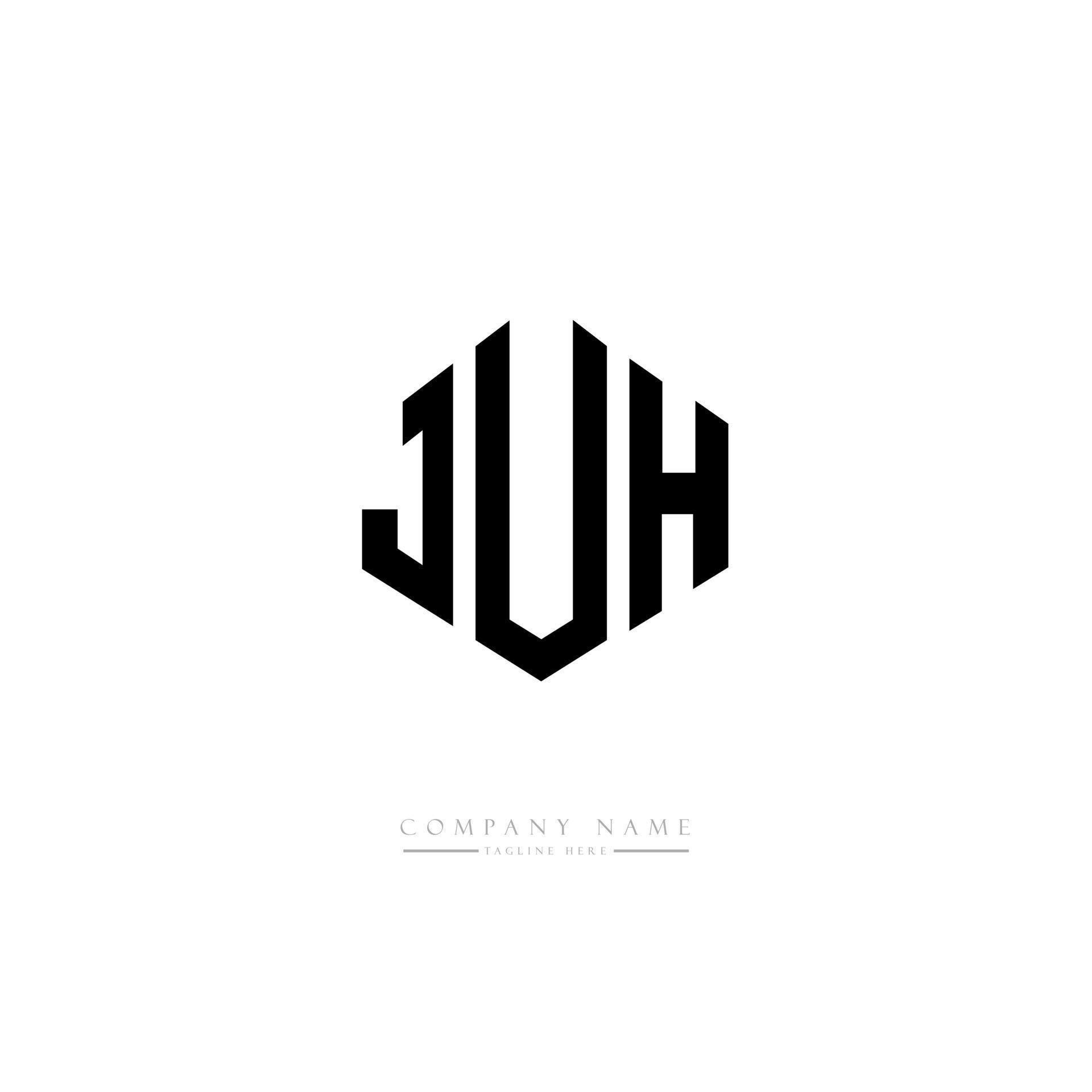 JUH letter logo design with polygon shape. JUH polygon and cube shape logo design. JUH hexagon ...