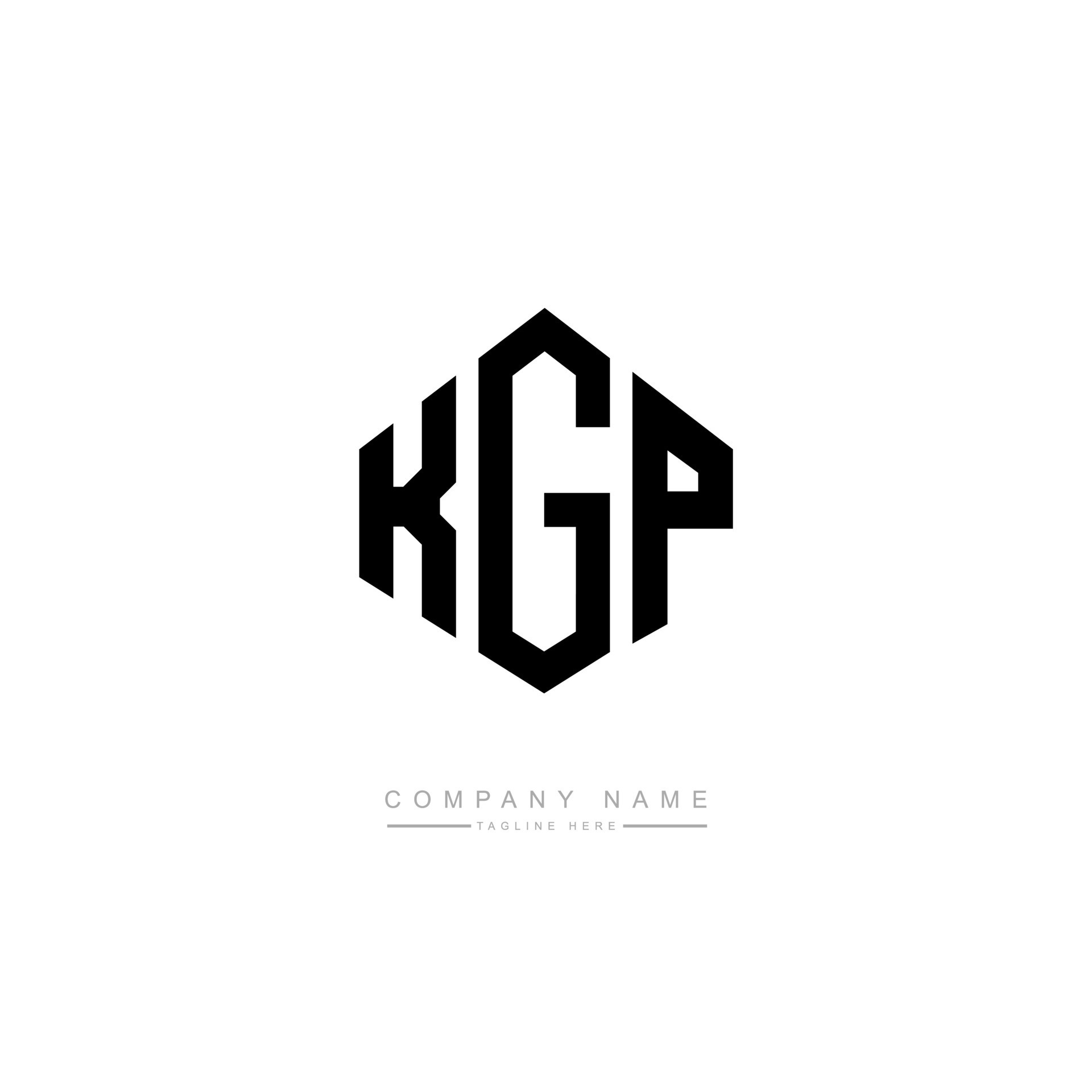 diseño de logotipo de letra kgp con forma de polígono. diseño de logotipo en forma de cubo y ...