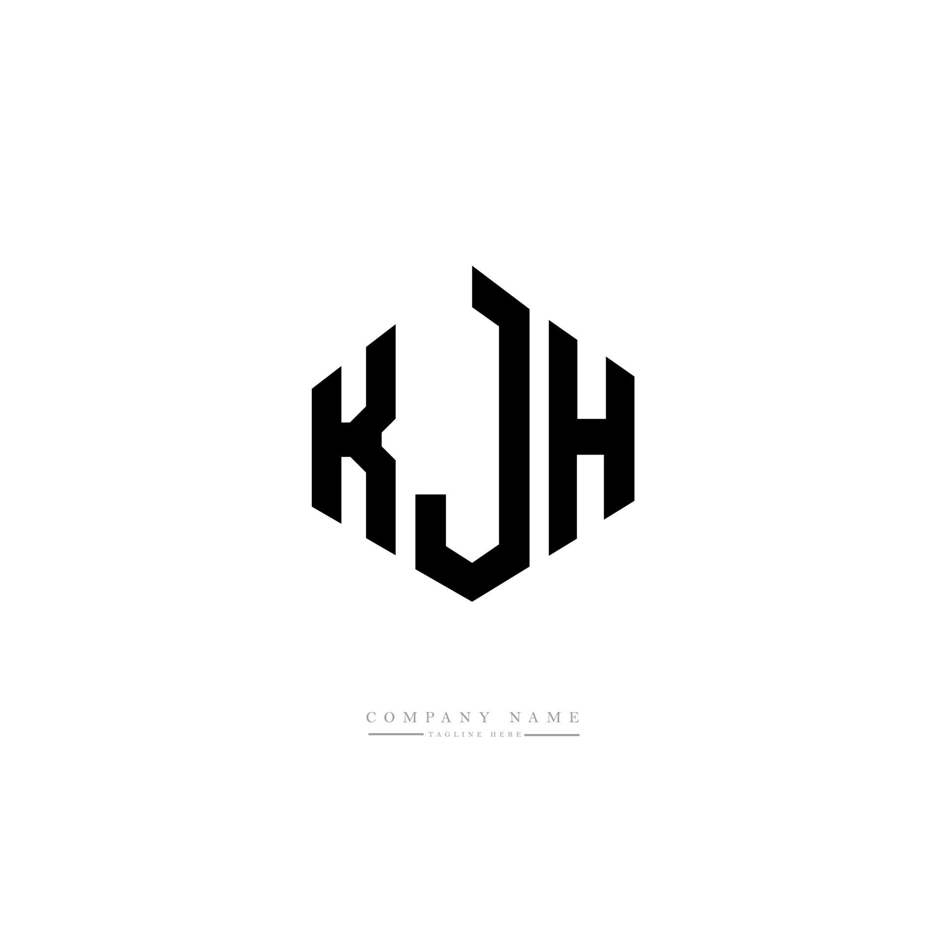 diseño de logotipo de letra kjh con forma de polígono. diseño de logotipo en forma de cubo y ...