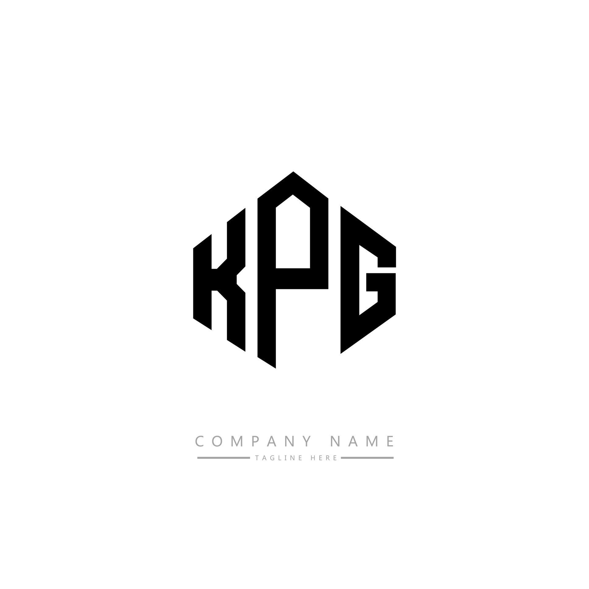 diseño de logotipo de letra kpg con forma de polígono. diseño de logotipo en forma de cubo y ...
