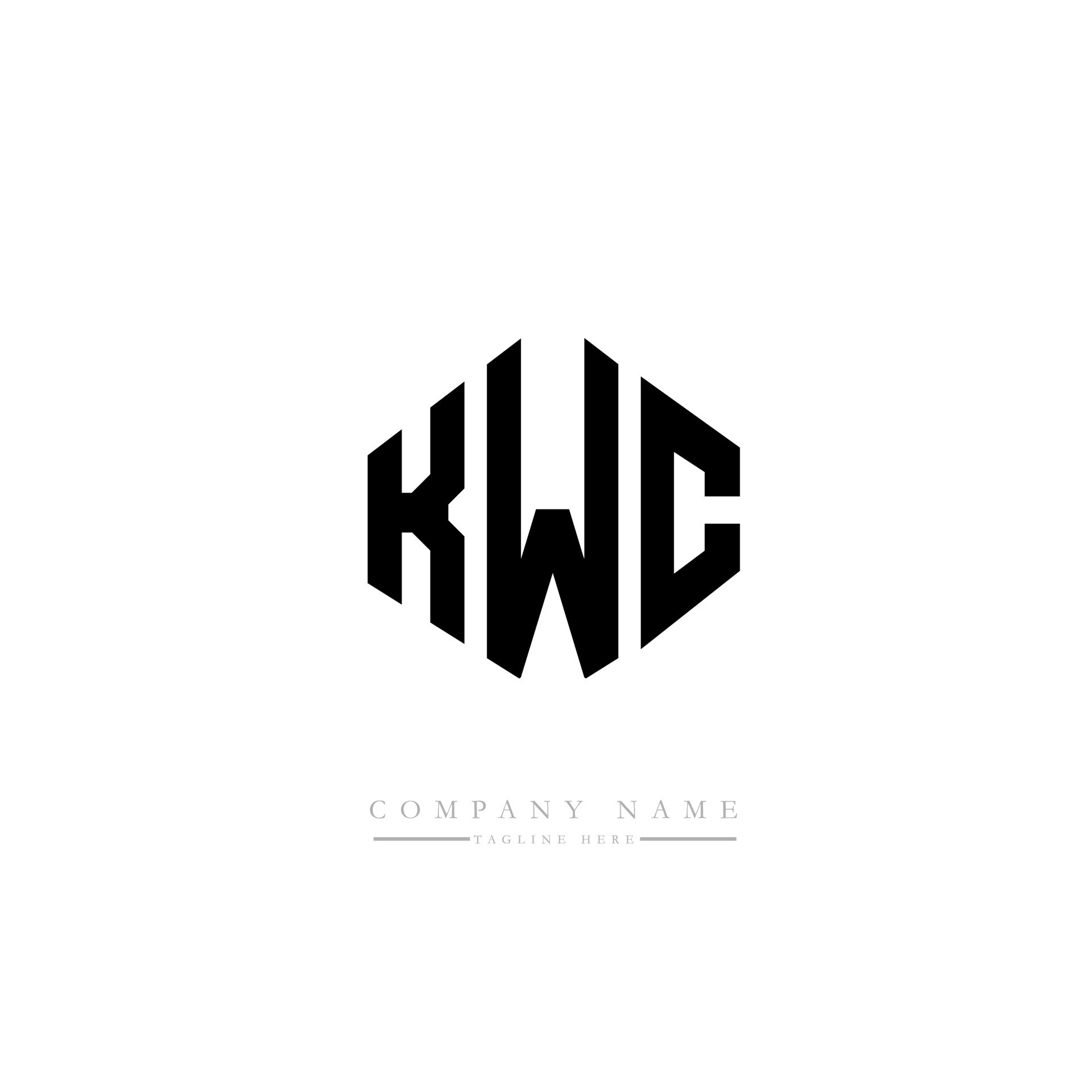 diseño de logotipo de letra kwc con forma de polígono. diseño de logotipo en forma de cubo y ...