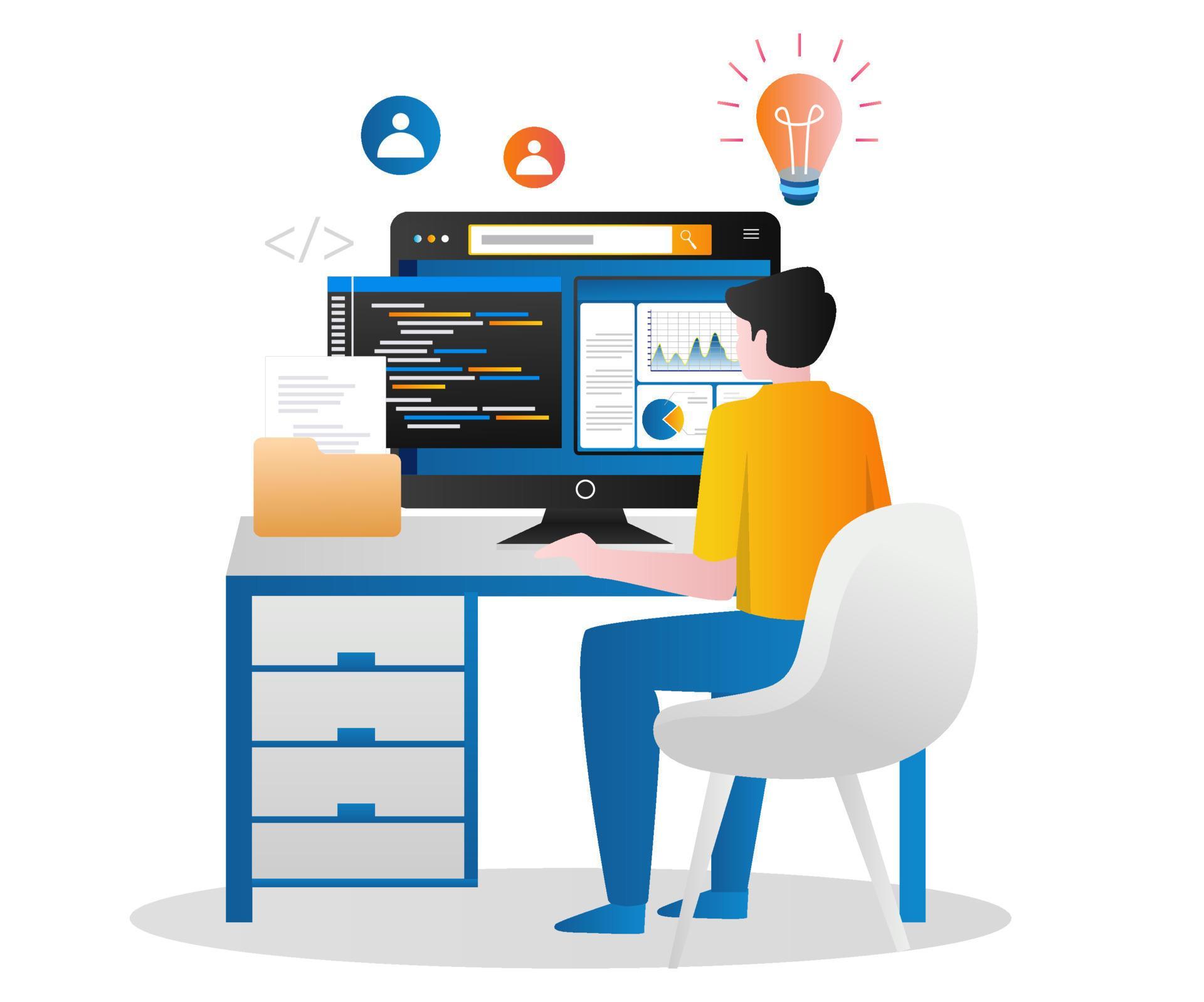 Man analyzing programming language data 9160151 Vector Art at Vecteezy