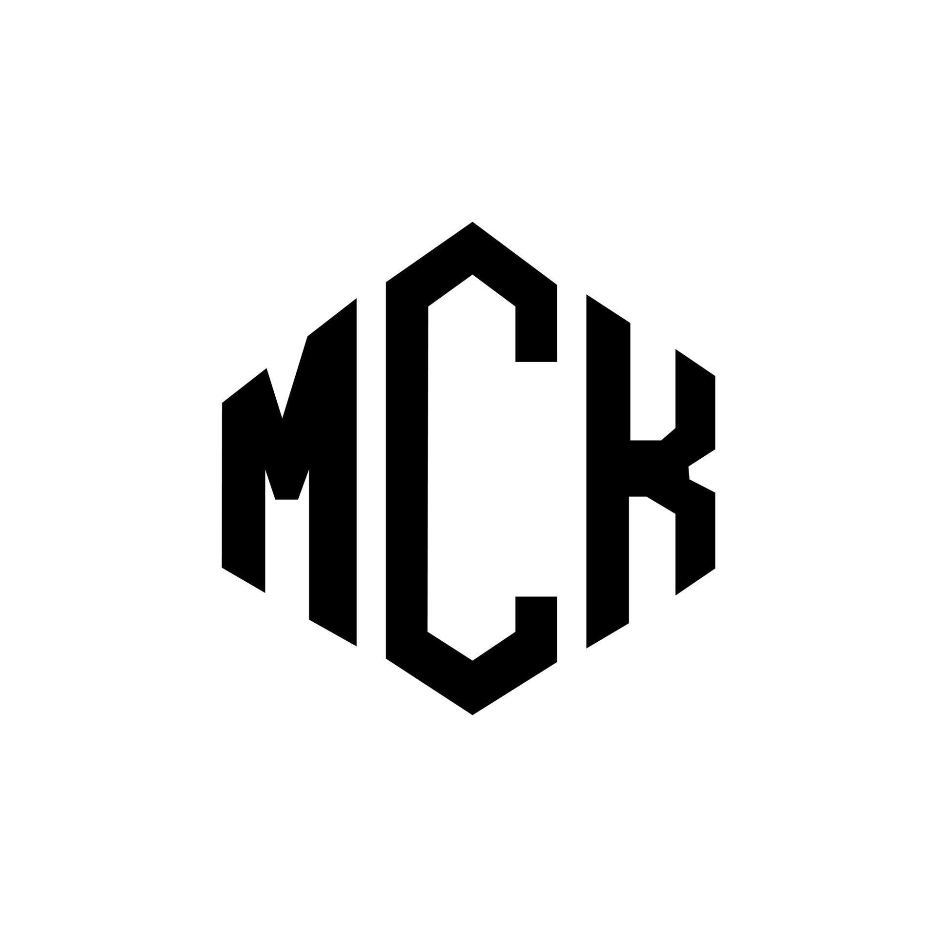 diseño de logotipo de letra mck con forma de polígono. diseño de logotipo en forma de cubo y ...