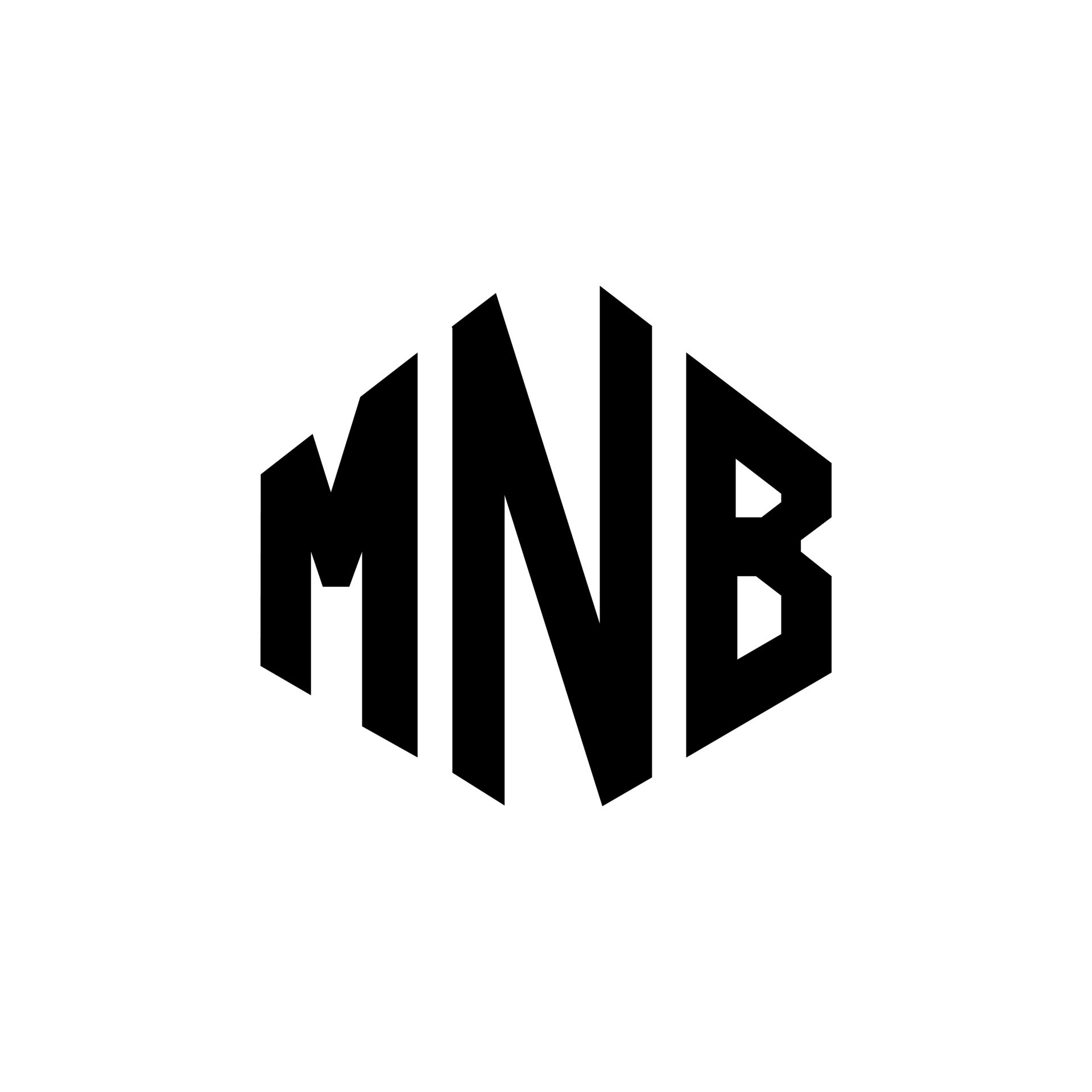 diseño de logotipo de letra mnb con forma de polígono. diseño de logotipo en forma de cubo y ...