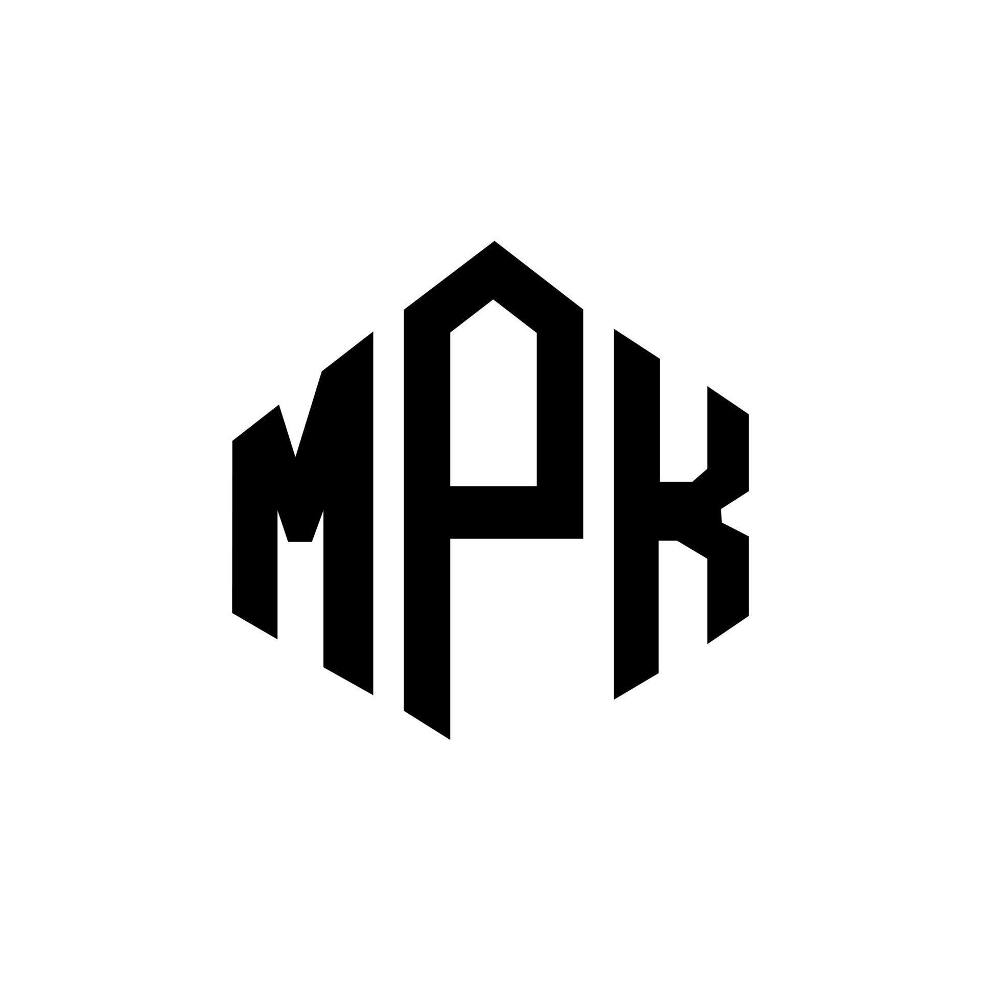 diseño de logotipo de letra mpk con forma de polígono. diseño de logotipo en forma de cubo y ...