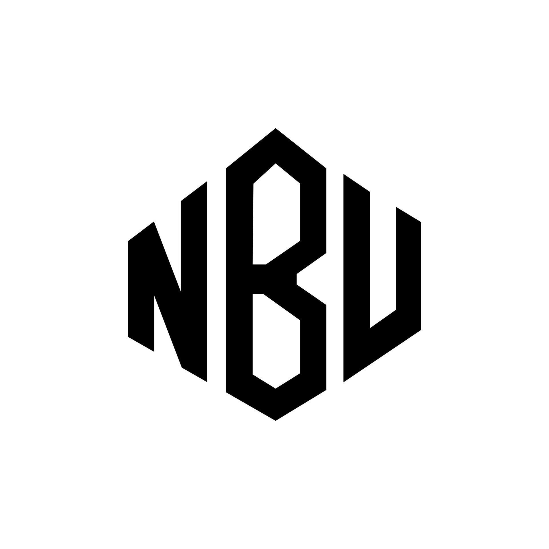 diseño de logotipo de letra nbu con forma de polígono. Diseño de logotipo en forma de cubo y ...