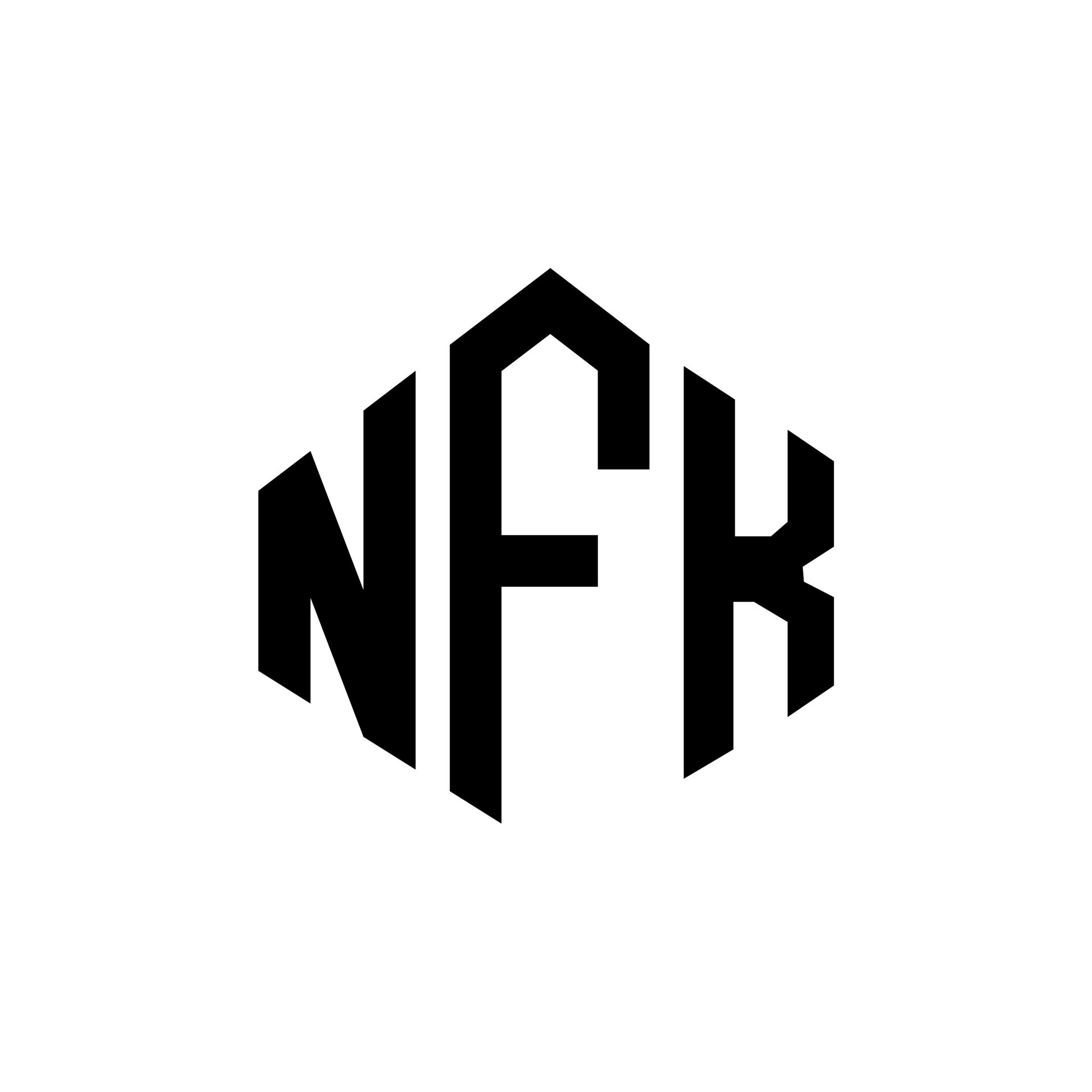 Diseño de logotipo de letra nfk con forma de polígono. Diseño de logotipo en forma de cubo y ...