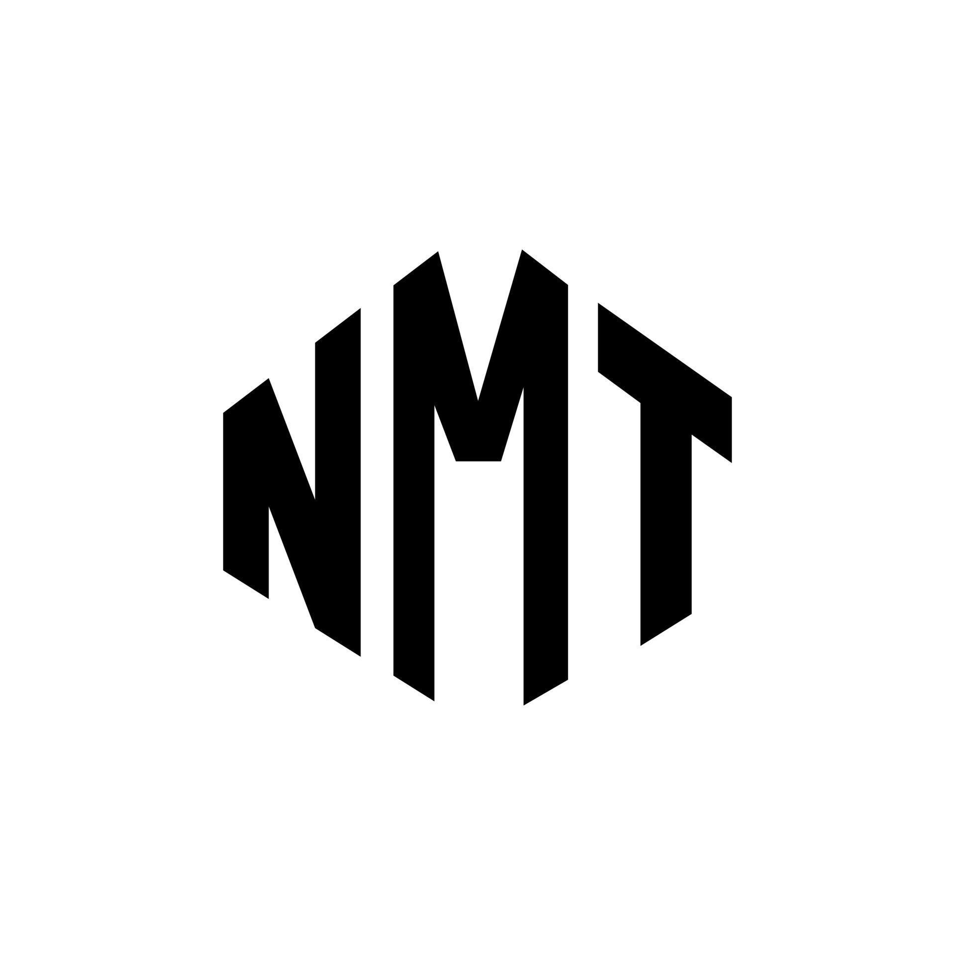 diseño de logotipo de letra nmt con forma de polígono. diseño de logotipo en forma de cubo y ...