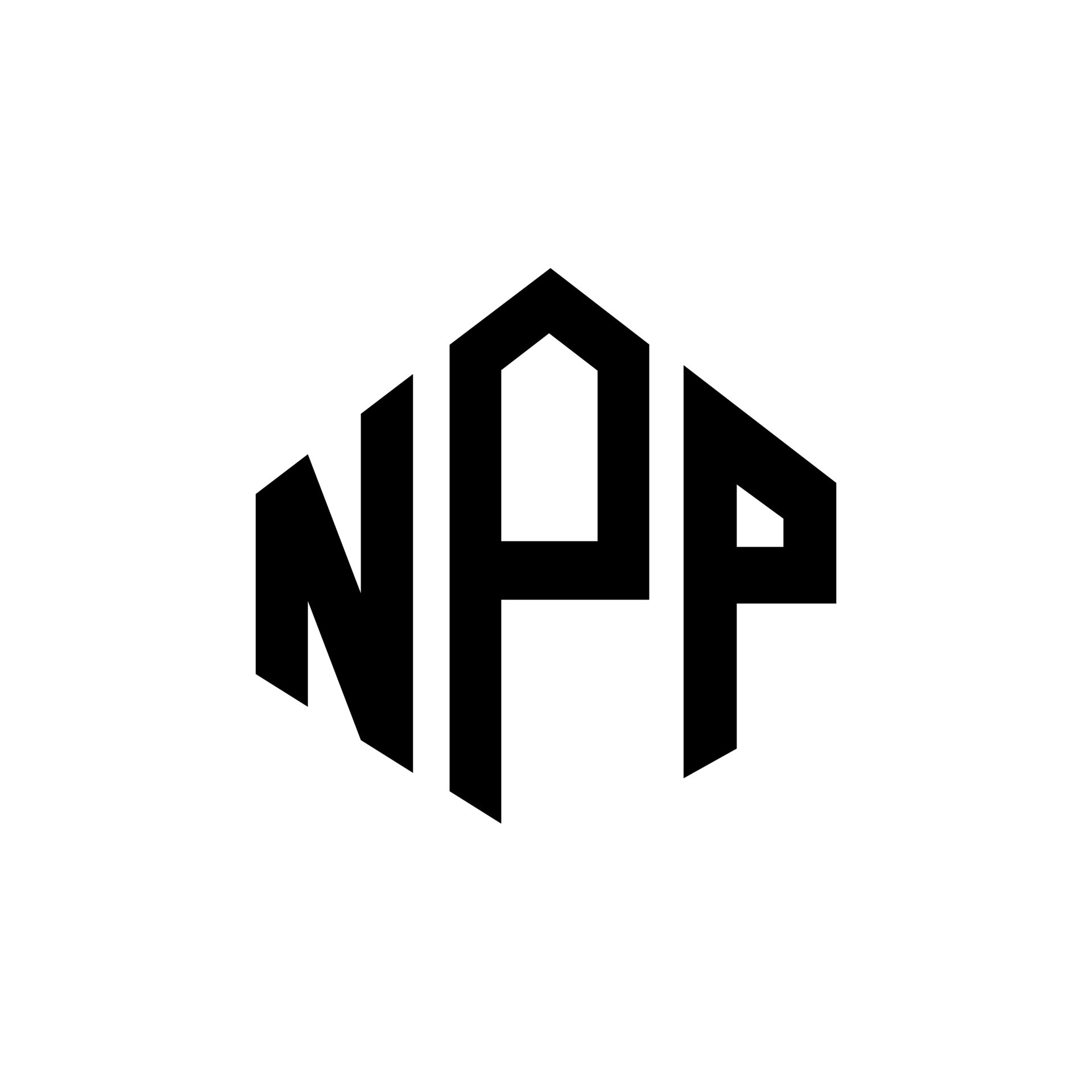 diseño de logotipo de letra npp con forma de polígono. diseño de logotipo de forma de cubo y ...