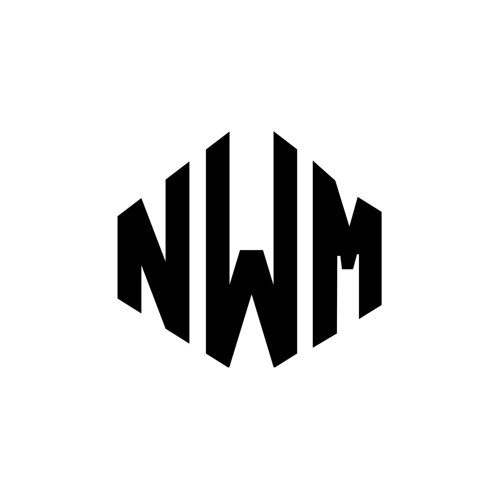 NWM letter logo design with polygon shape. NWM polygon and cube shape logo design. NWM hexagon ...