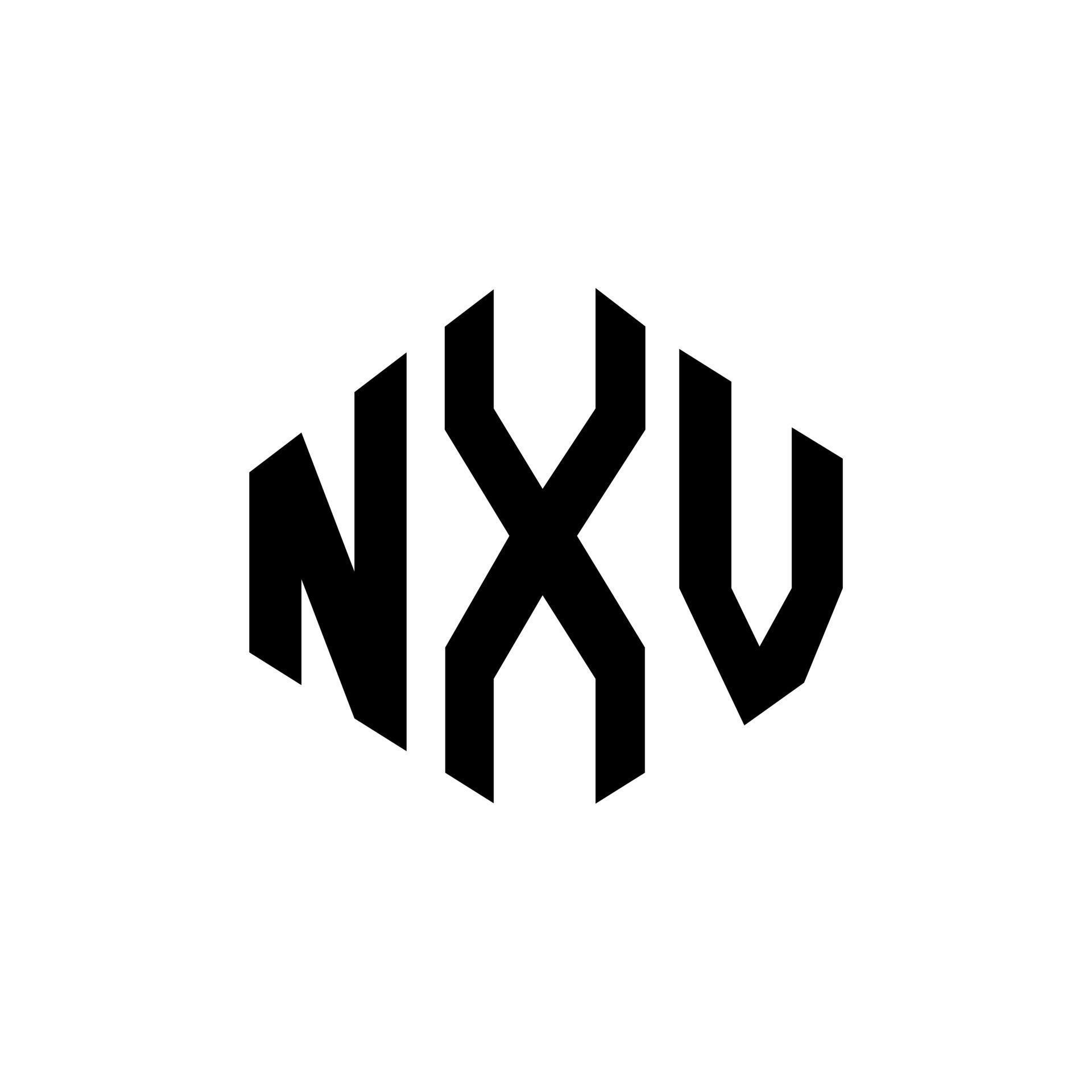 NXV letter logo design with polygon shape. NXV polygon and cube shape logo design. NXV hexagon ...