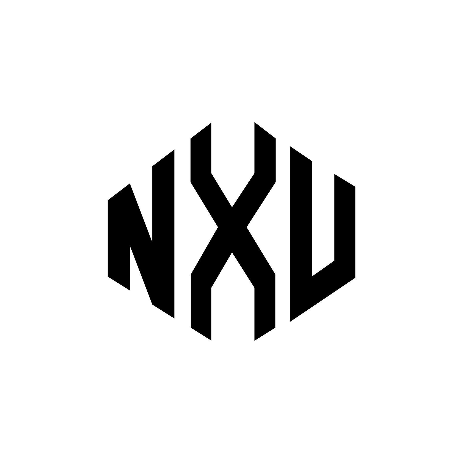 NXU letter logo design with polygon shape. NXU polygon and cube shape logo design. NXU hexagon ...