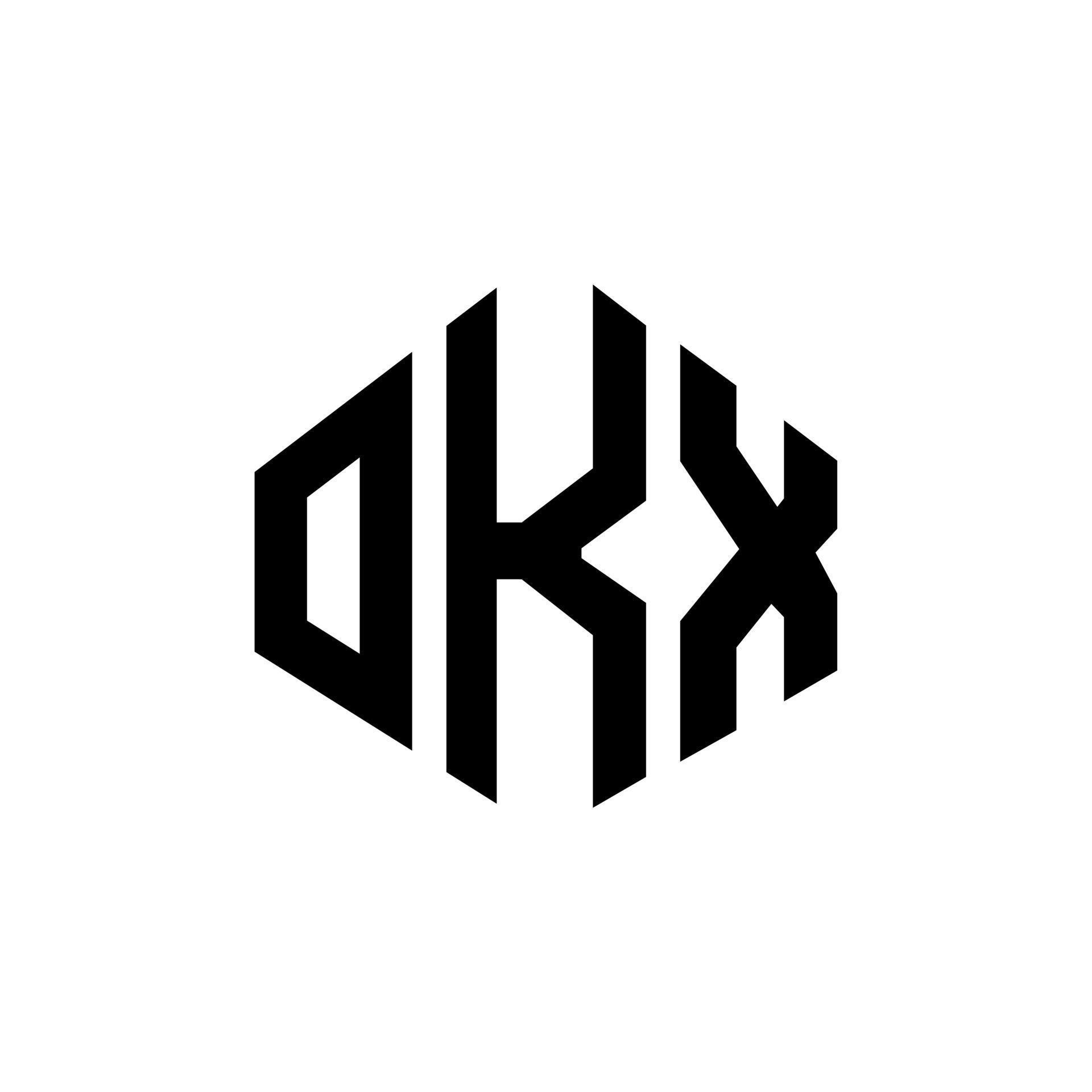 OKX letter logo design with polygon shape. OKX polygon and cube shape logo design. OKX hexagon ...