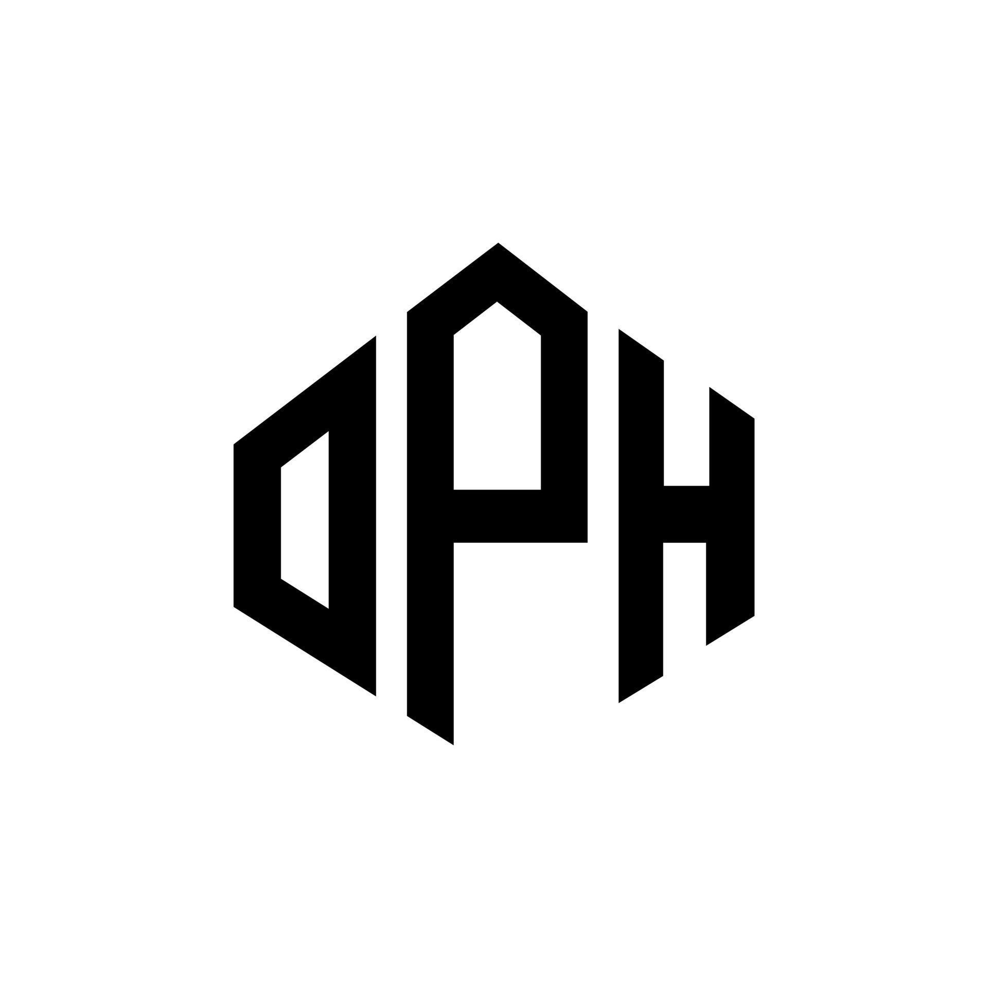 diseño de logotipo de letra oph con forma de polígono. diseño de logotipo en forma de cubo y ...