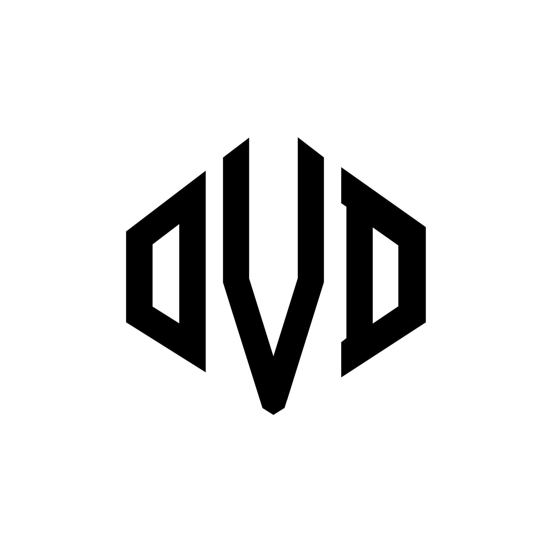 diseño de logotipo de letra ovd con forma de polígono. diseño de logotipo en forma de cubo y ...